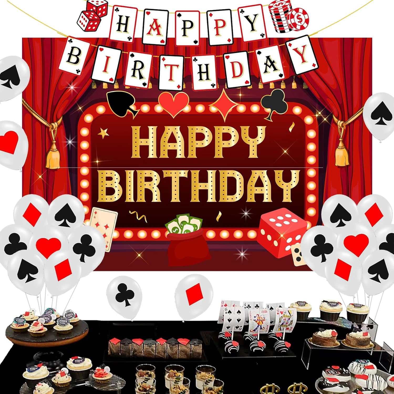 Sursurprise Casino Birthday Decorations, Las Vegas Casino Night Happy ...
