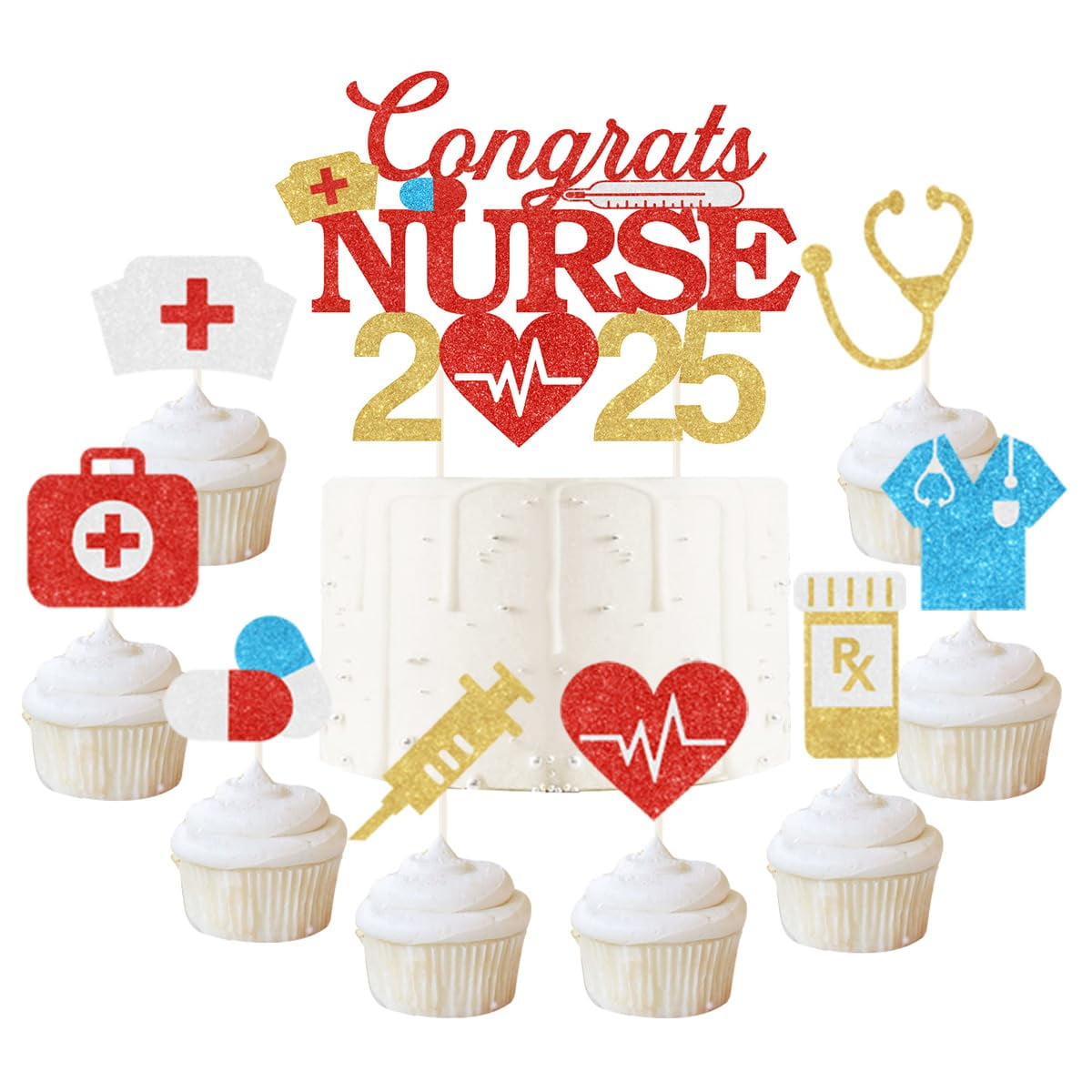 Sursurprise Congrats Nurse FEV6 2025 Cake Topper Nurse Cupcake Toppers ...