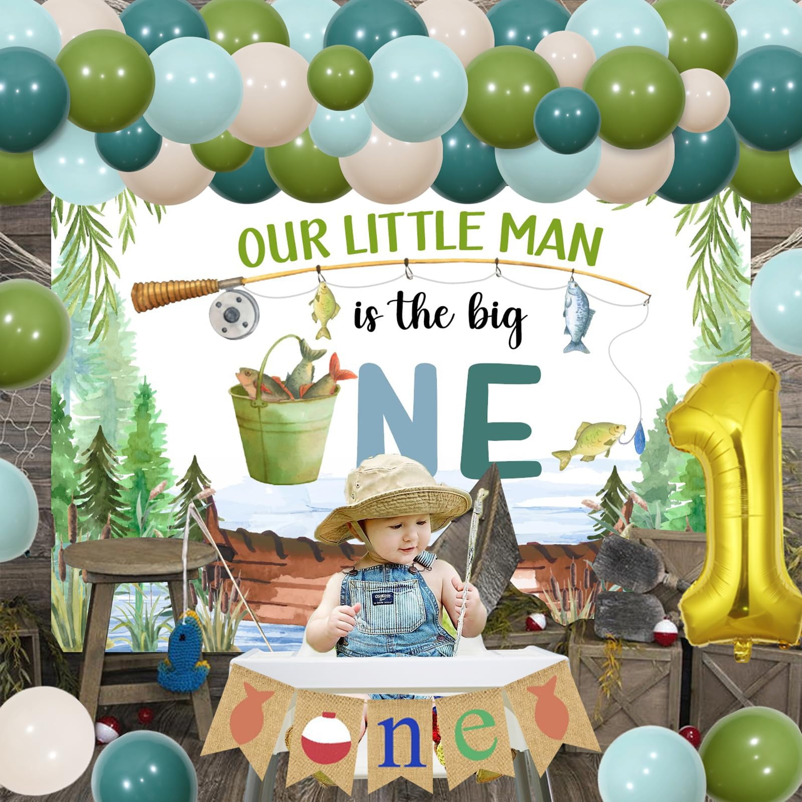 Sursurprise Fishing 1st AJH3 Birthday Decorations, Our Little Man Is ...