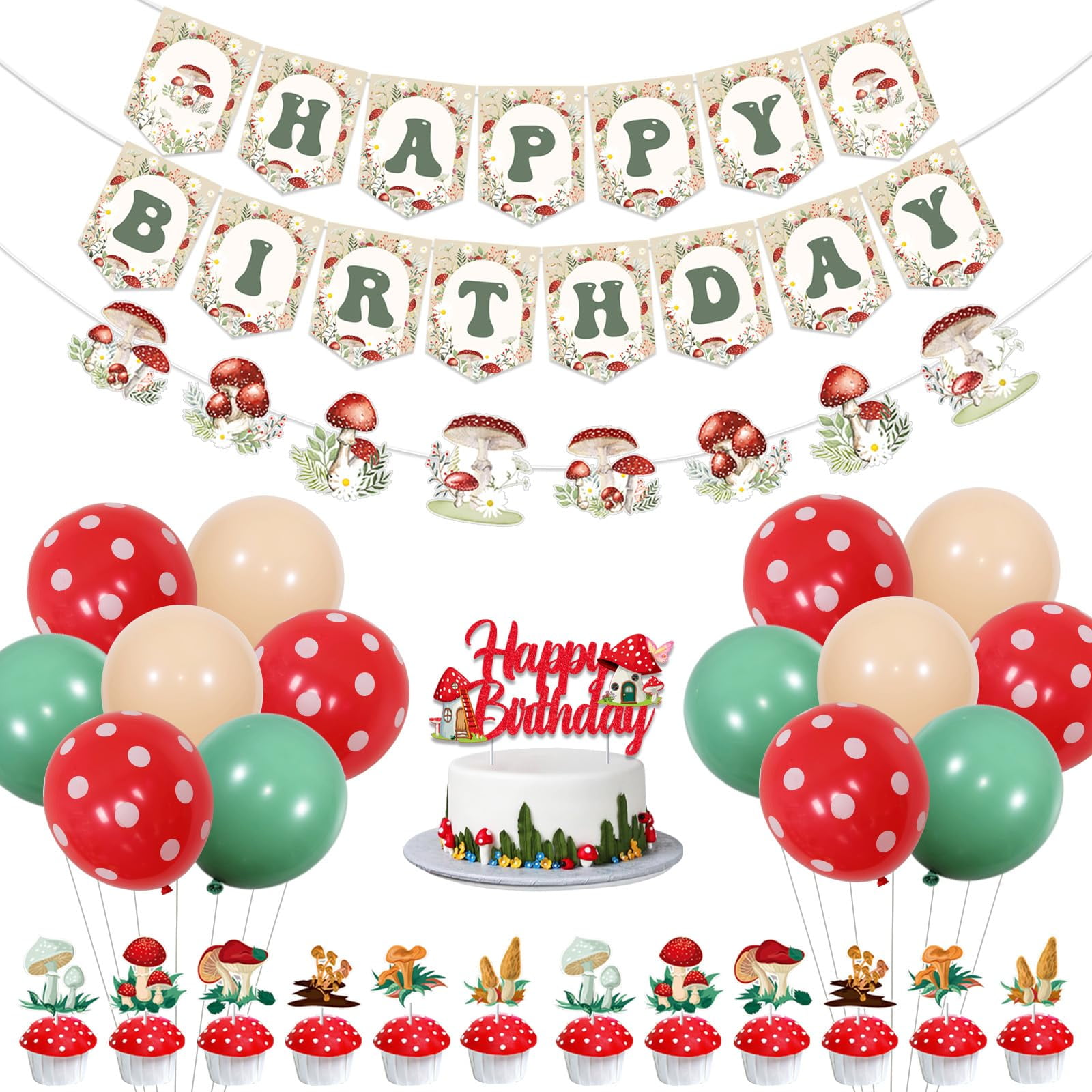 Sursurprise Mushroom Birthday Decorations, Mushroom Happy Birthday ...