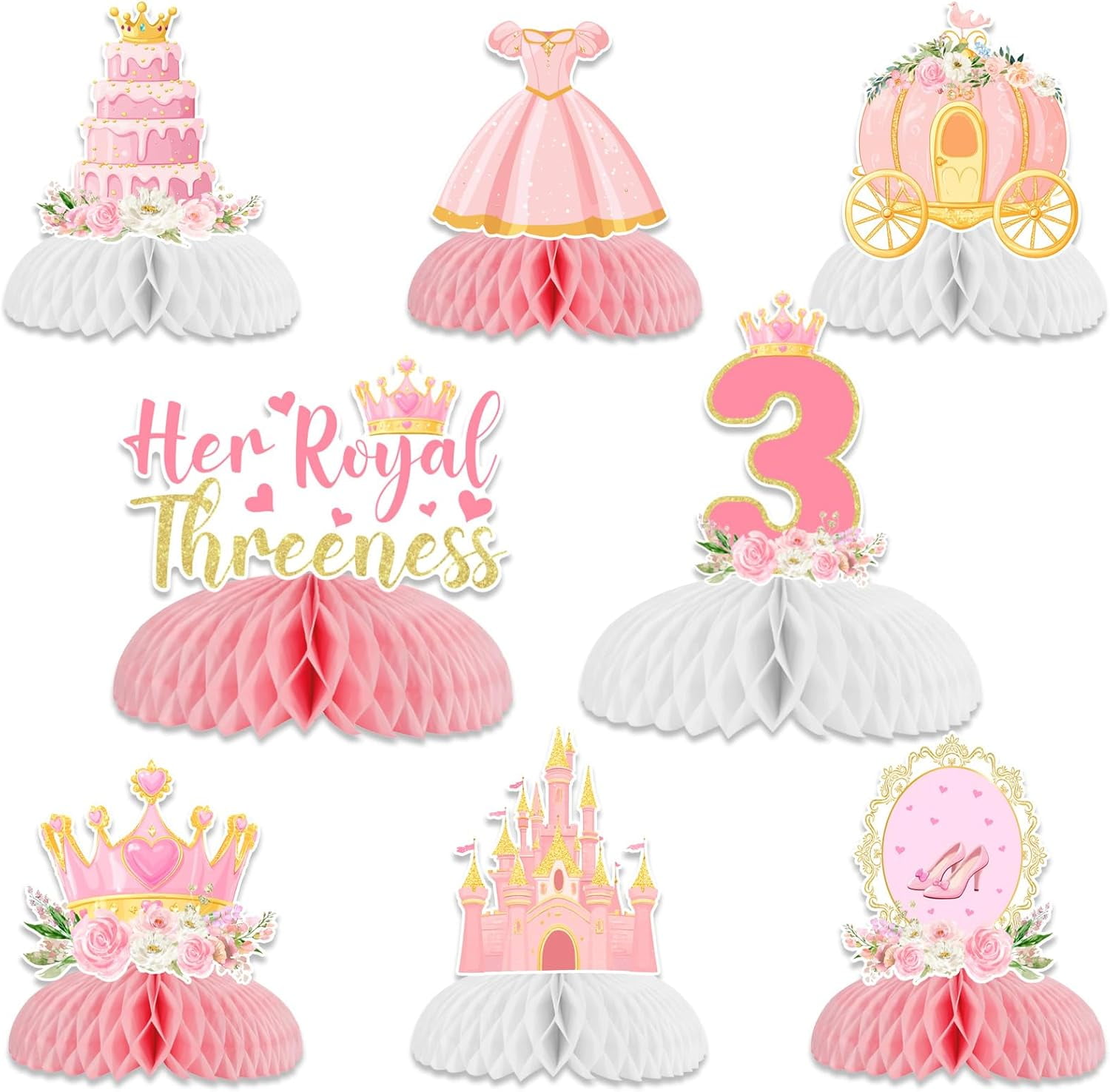 Sursurprise Princess 3rd Birthday Party Decorations, 8Pcs Her Royal ...