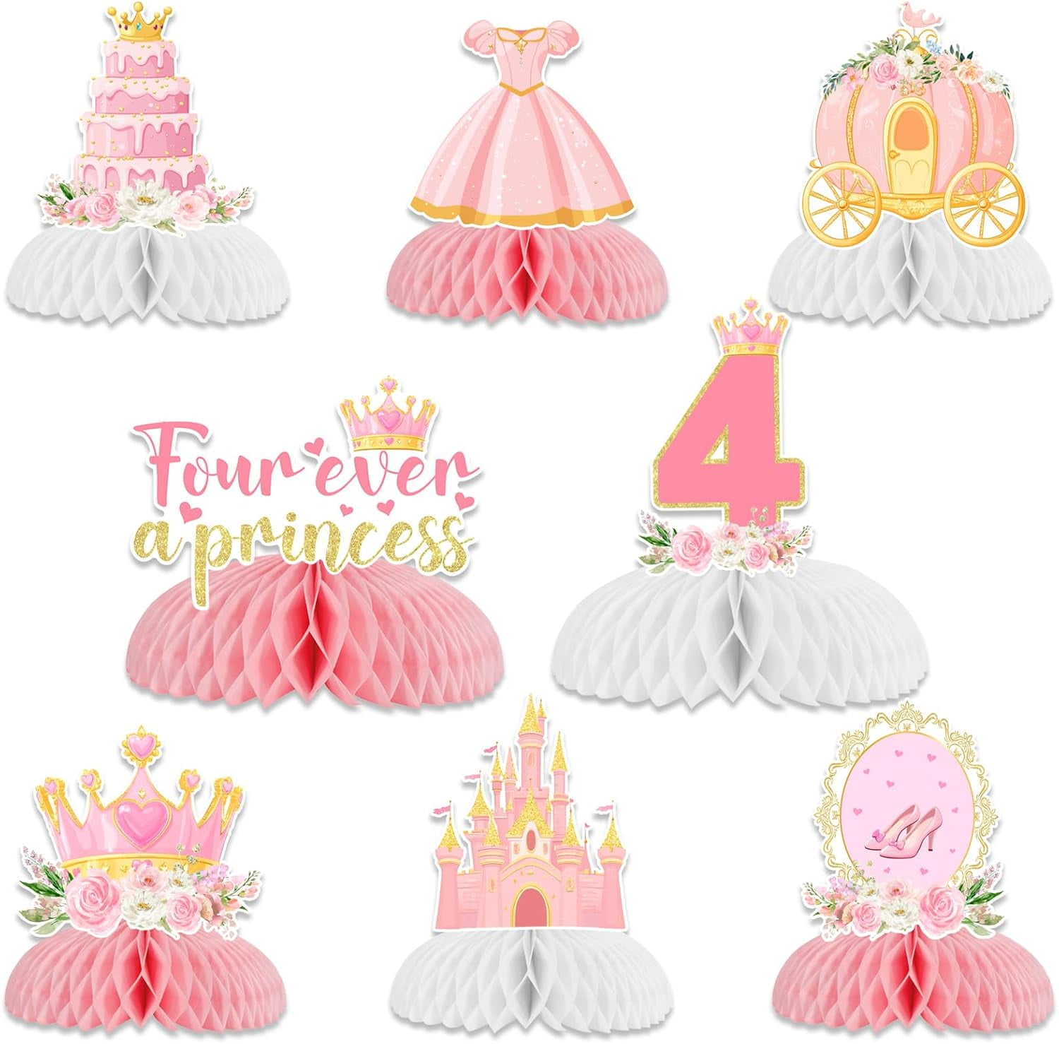 Sursurprise Princess 4th Birthday Party Decorations, 8Pcs Four Ever A ...
