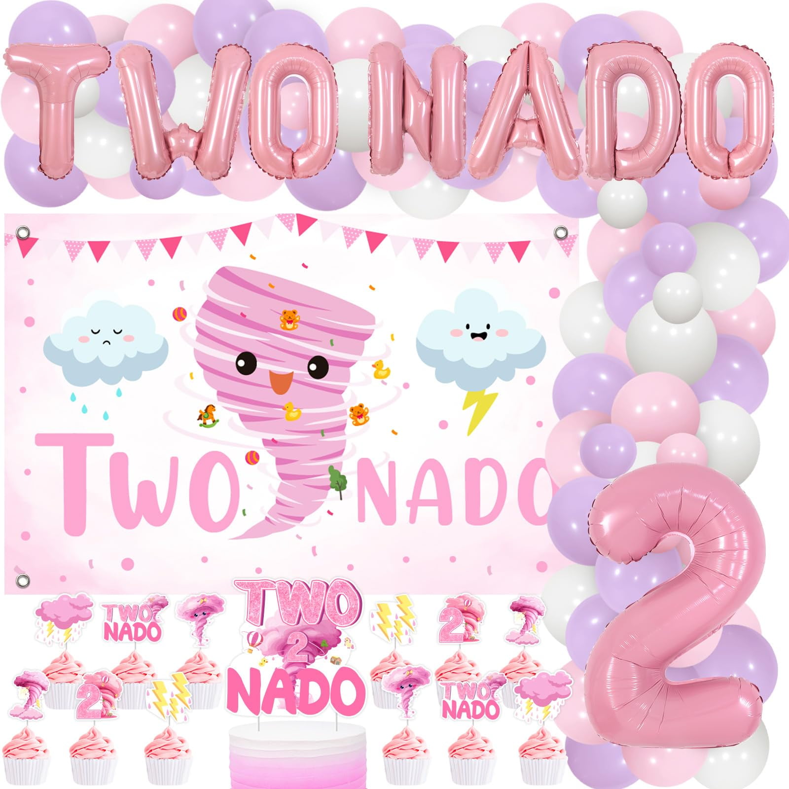 Sursurprise Tornado 2nd Birthday Party Decorations AFN1for Girl, Pink 2 ...