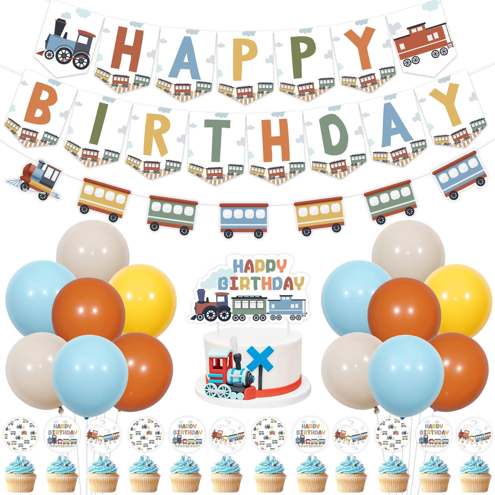Sursurprise Train ThemeEGSC Birthday Decorations, Steam Train Happy ...