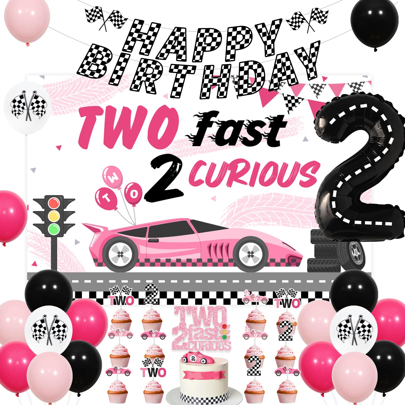 Sursurprise Two Fast Birthday Decorations for Girl, KMC2Two Fast 2 ...