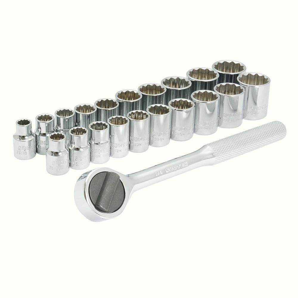 Surtek 3/8" Drive Combination Socket Set And Accessories, 21 Piecess ...