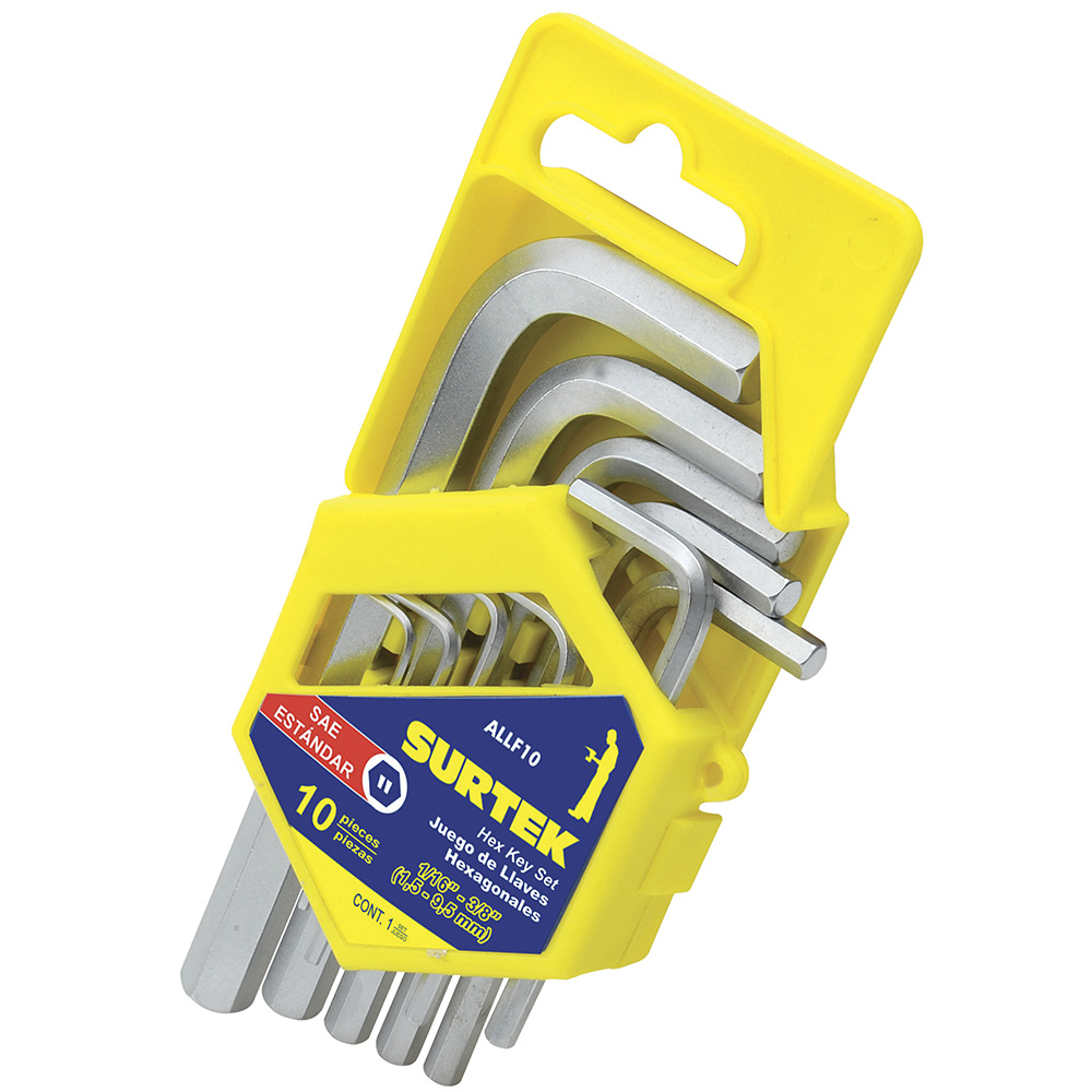 Surtek Hex Key Allen Wrench Set, 10 L-Shaped Imperial Pieces on Rack ...