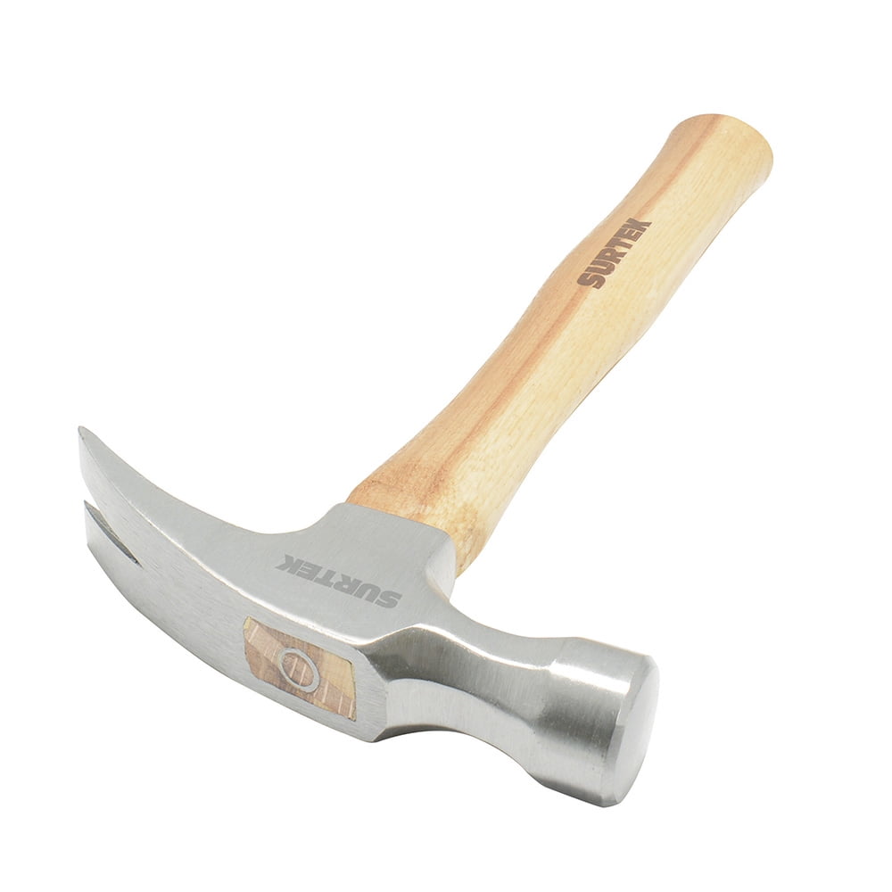 Surtek Wooden Handle Polished Head Straight Claw Hammer 14", 20 Oz ...
