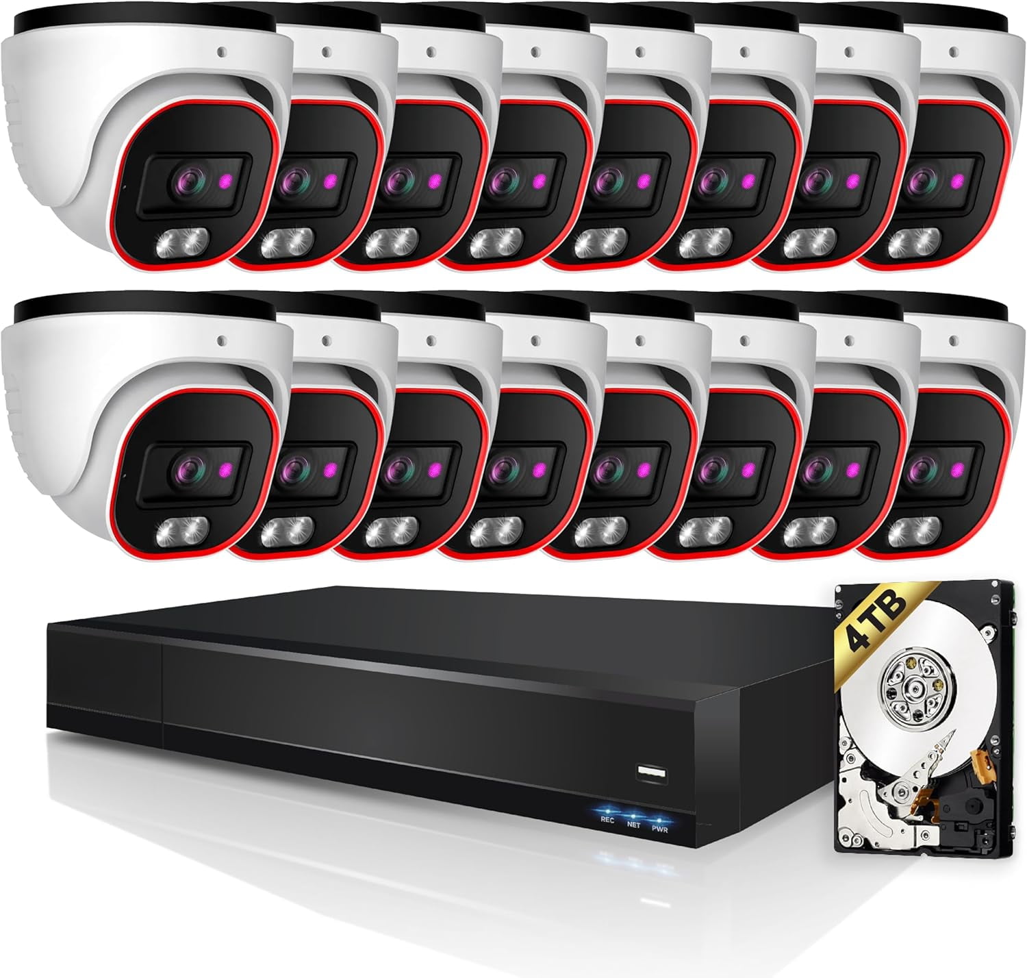 Surveillance Camera System with AI Object Recognition – 16CH NVR, 12 x 4MP PoE CCTV Cameras, HDD ...