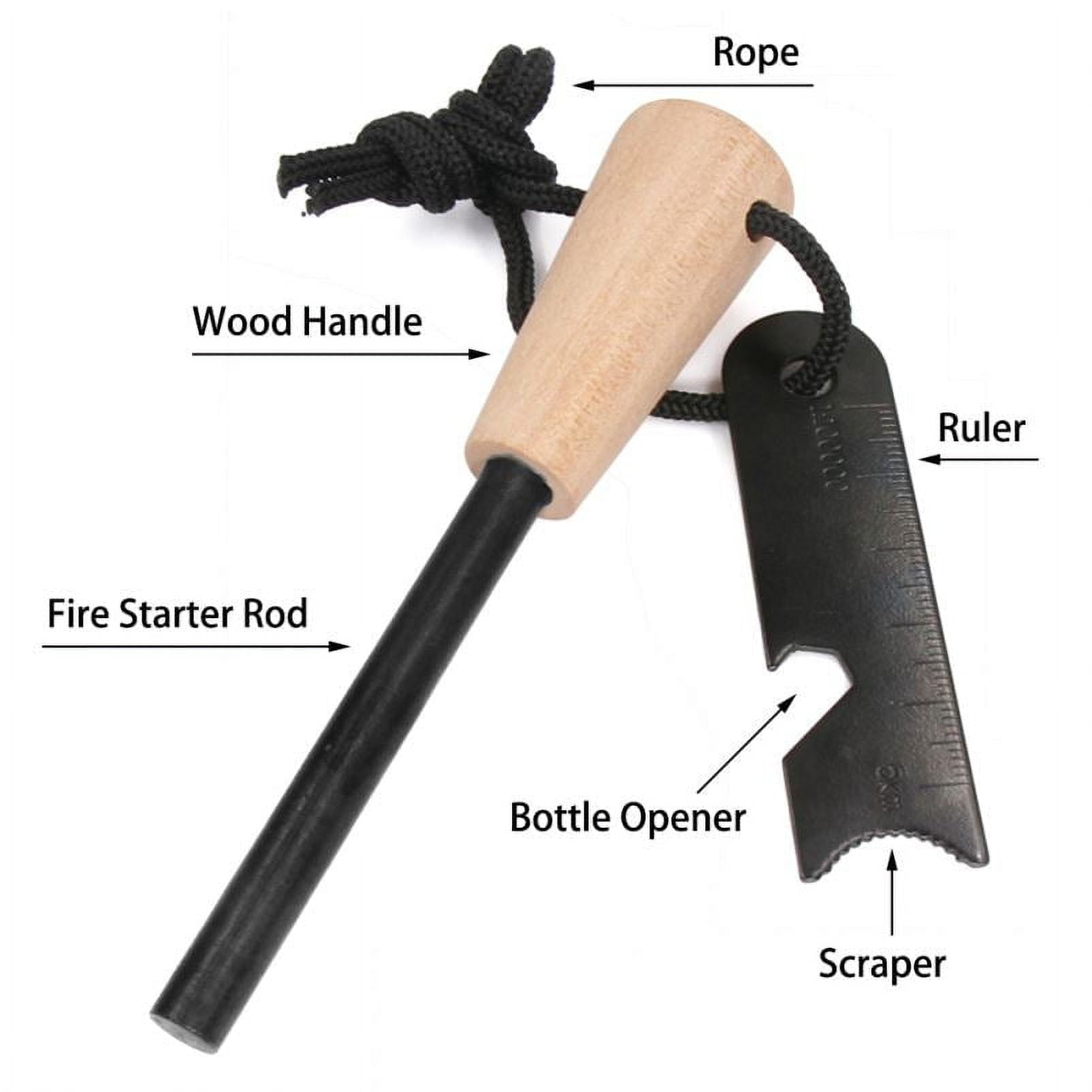 Survival Fire Starter & Steel Striker with Wood Handle Magnesium Rod ...