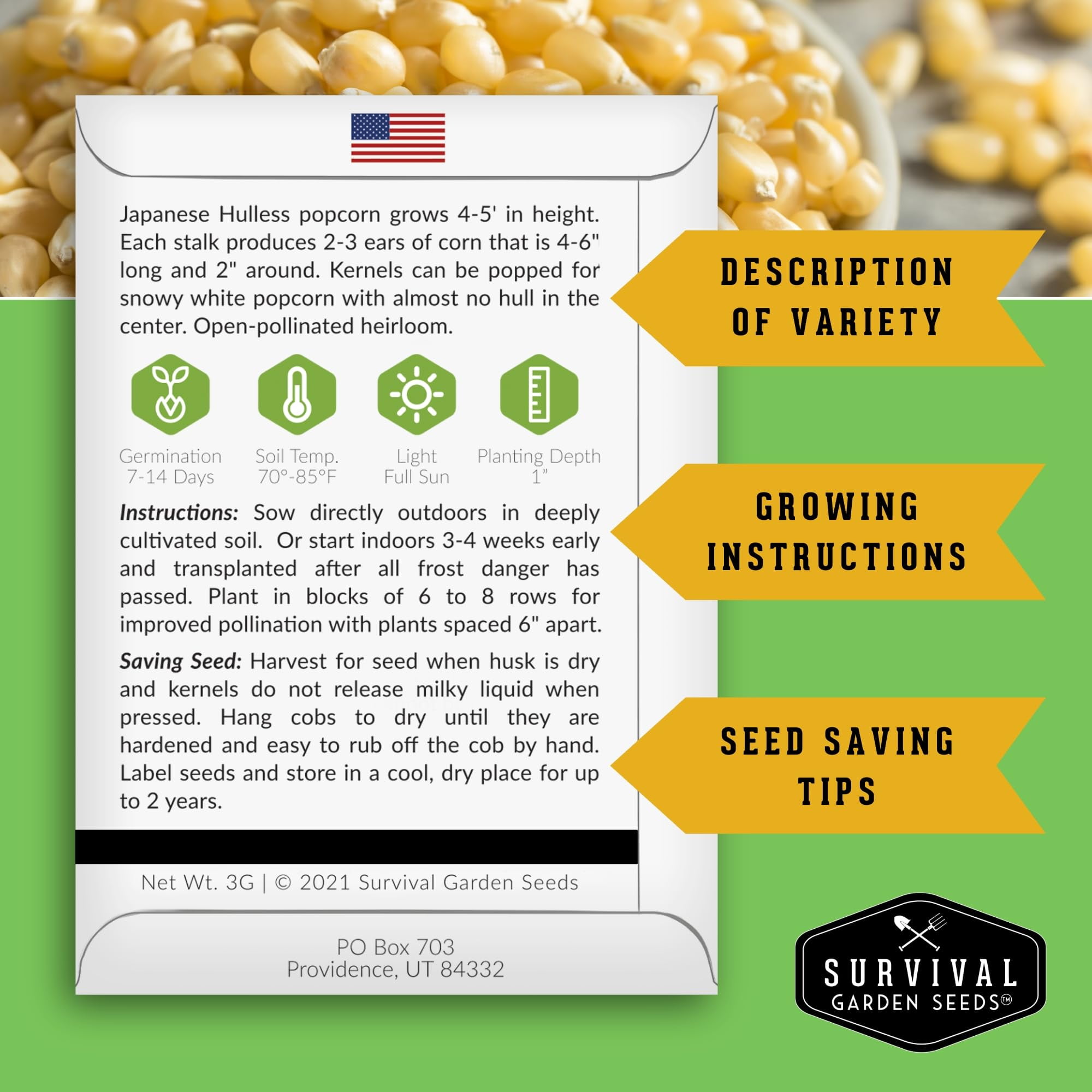 Survival Garden Seeds Popcorn Collection - Strawberry H2FSDPopcorn and ...