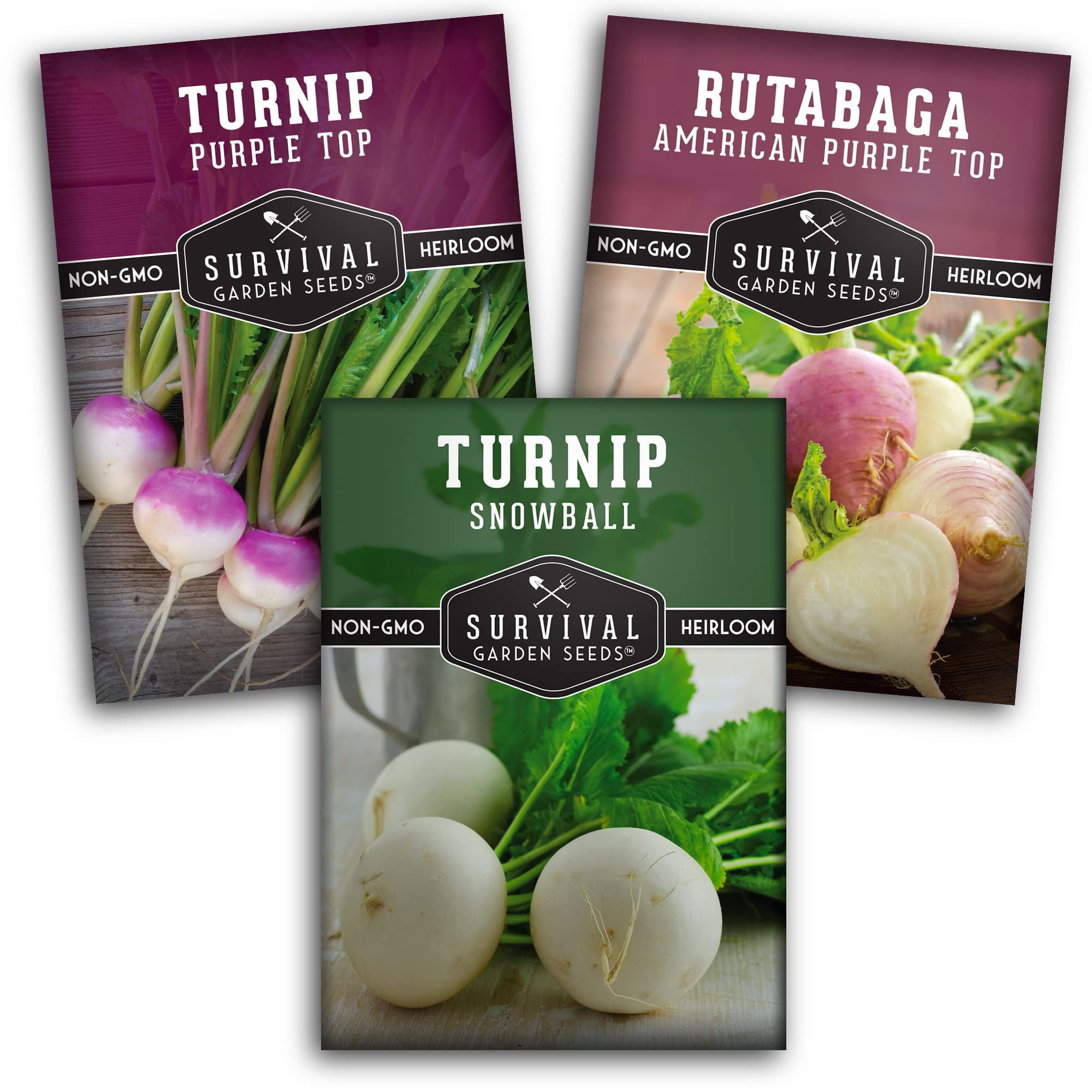 Survival Garden Seeds TWE5 Turnip Seed Collection for Planting - 3 Packets - American Purple Top ...