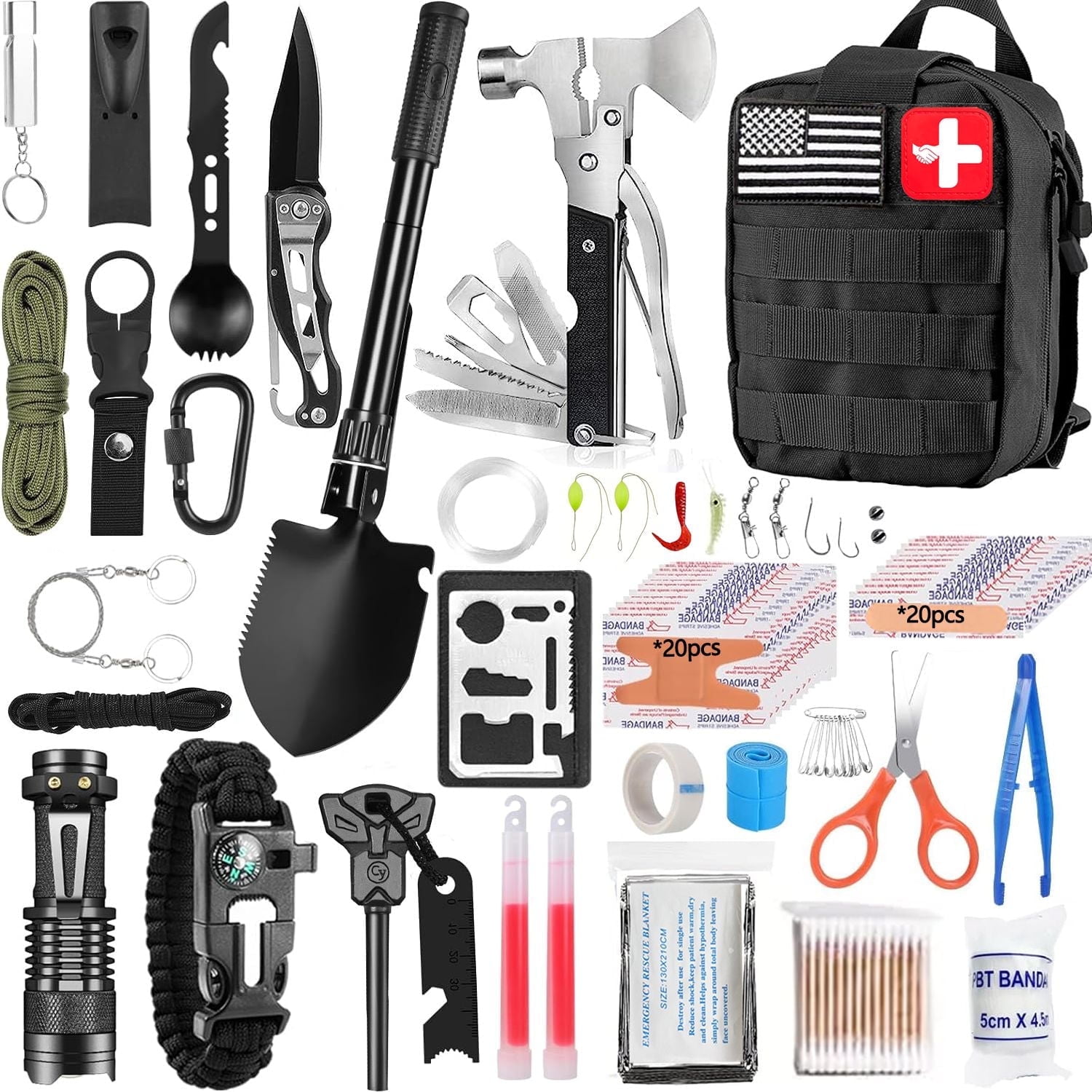 TEIPUERY Survival Kit, 190 Pcs Survival Gear First Aid set,Emergency ...