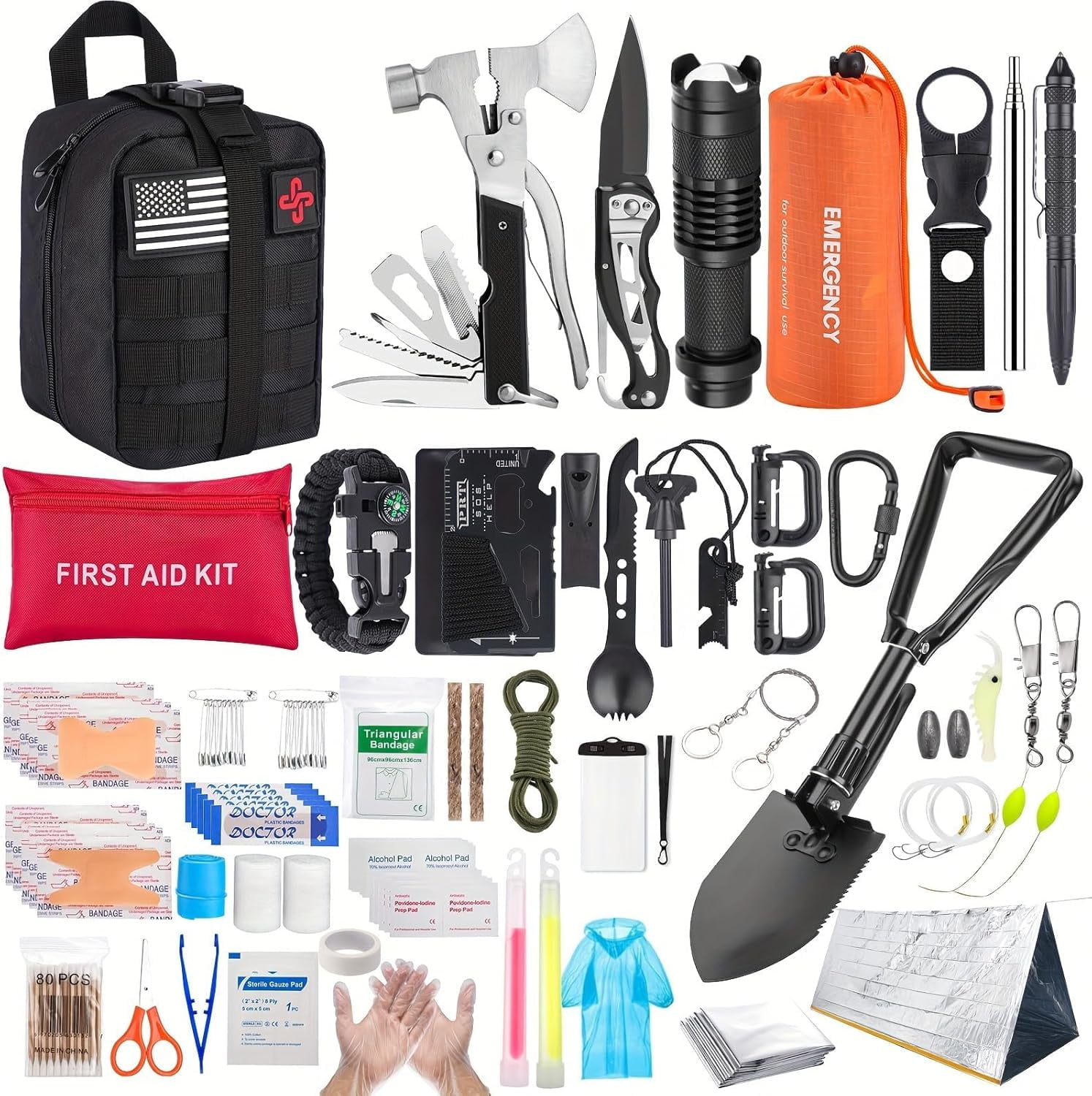 Survival Kit, 252Pcs Survival Gear First Aid Kit with Molle System Compatible Bag and Emergency ...