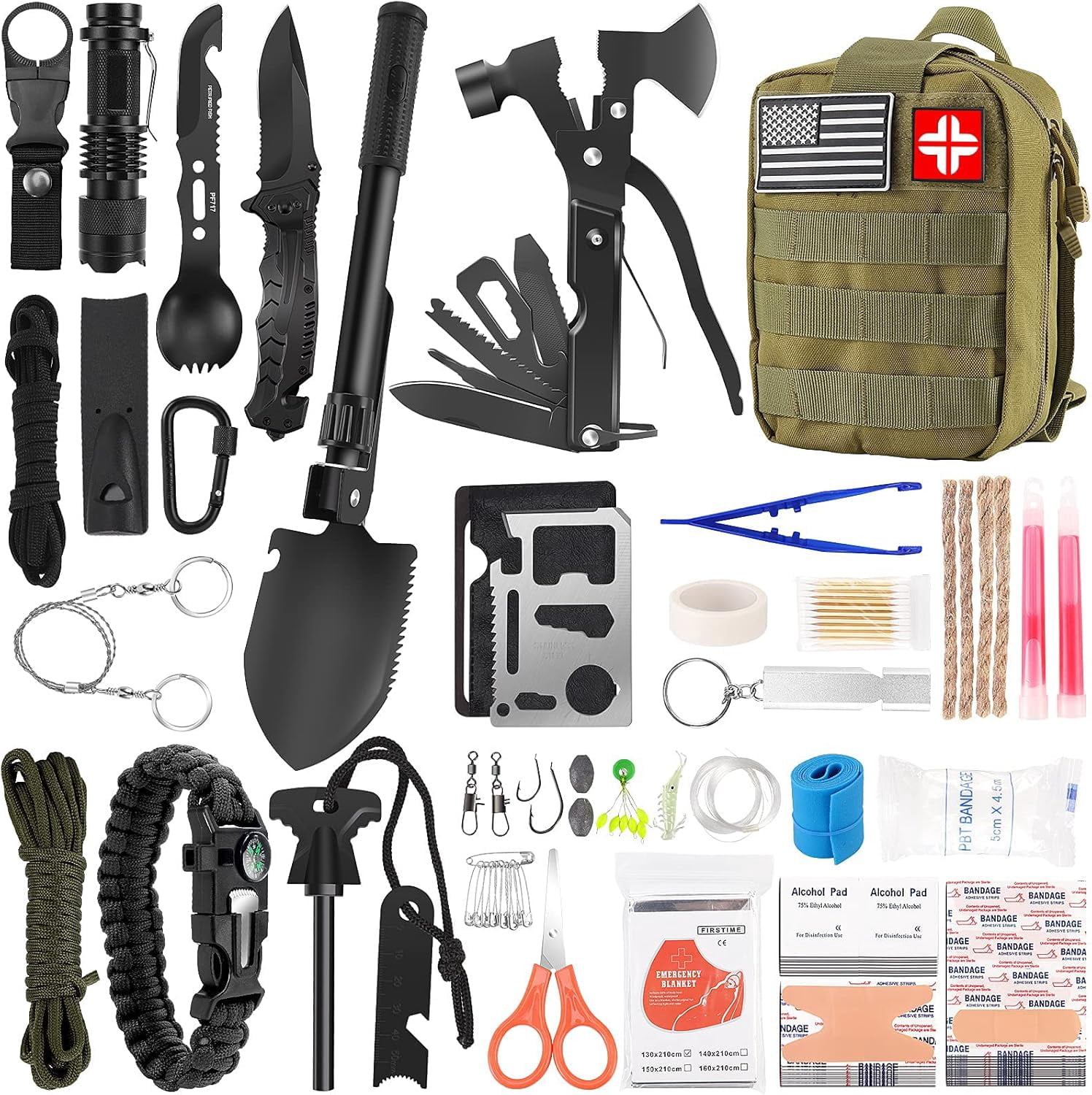 Survival Kit and First Aid Kit, 142Pcs Professional Survival Gear and ...