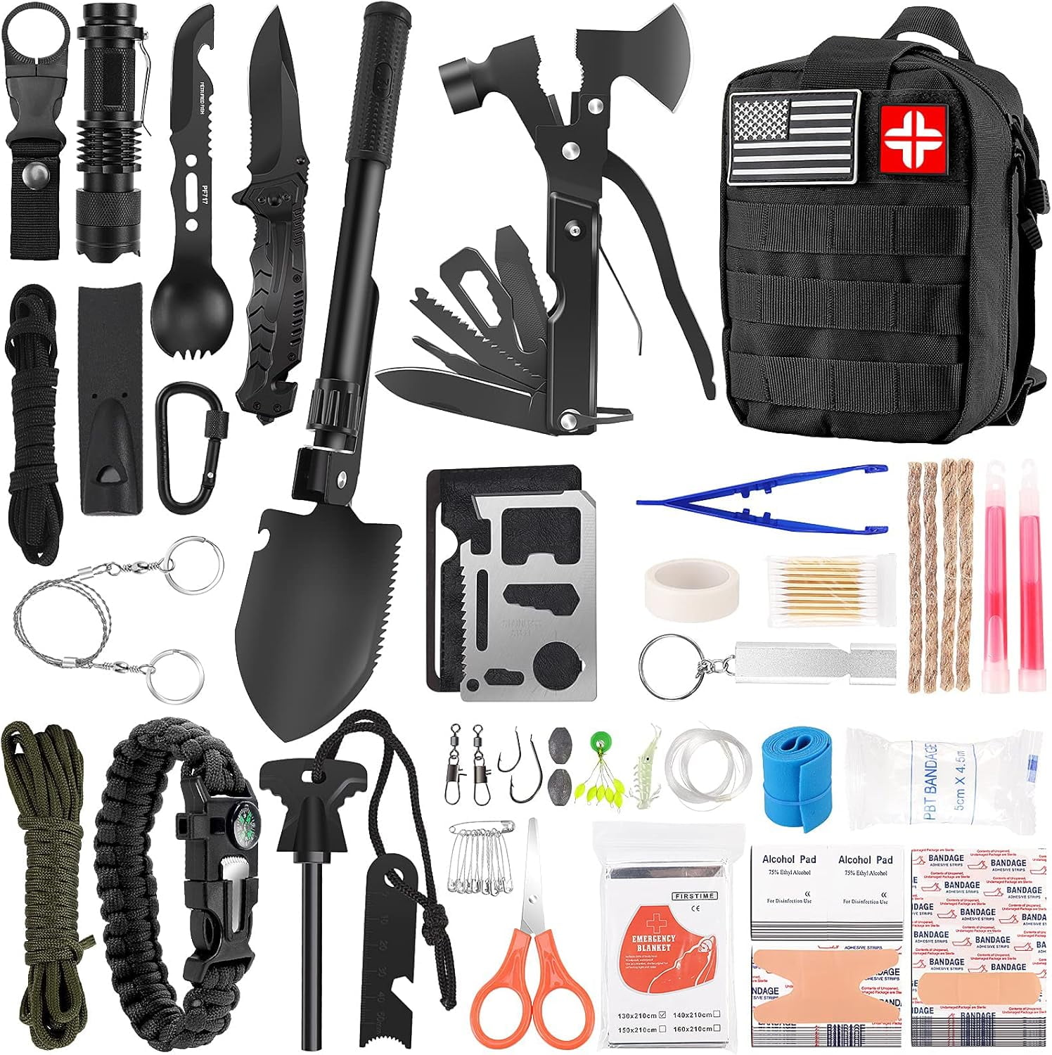 Survival Kit and First Aid Kit, 142Pcs Professional Survival Gear and Equipment with Molle Pouch ...