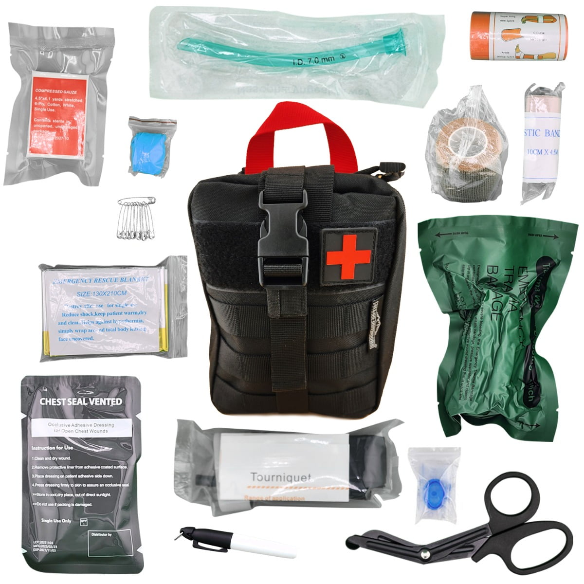 Survival Kit and First Aid Trauma Med Kit - Med Kit #4 - Black ...