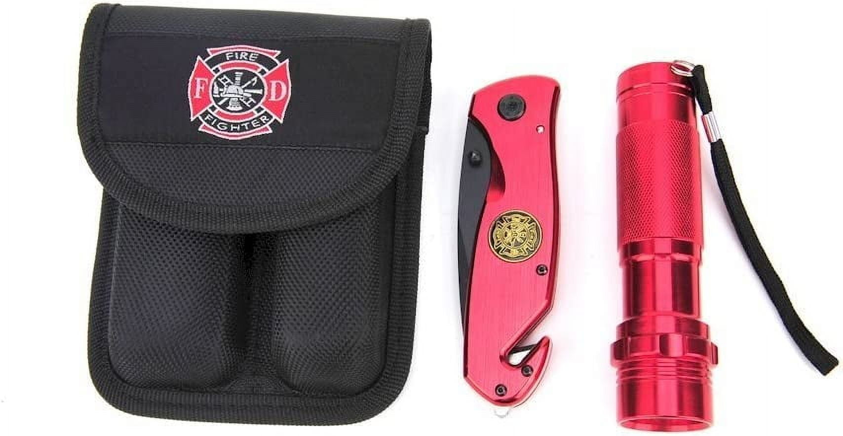 Survival Knife and Flashlight Set - Red Finish - Firefighter - LED ...
