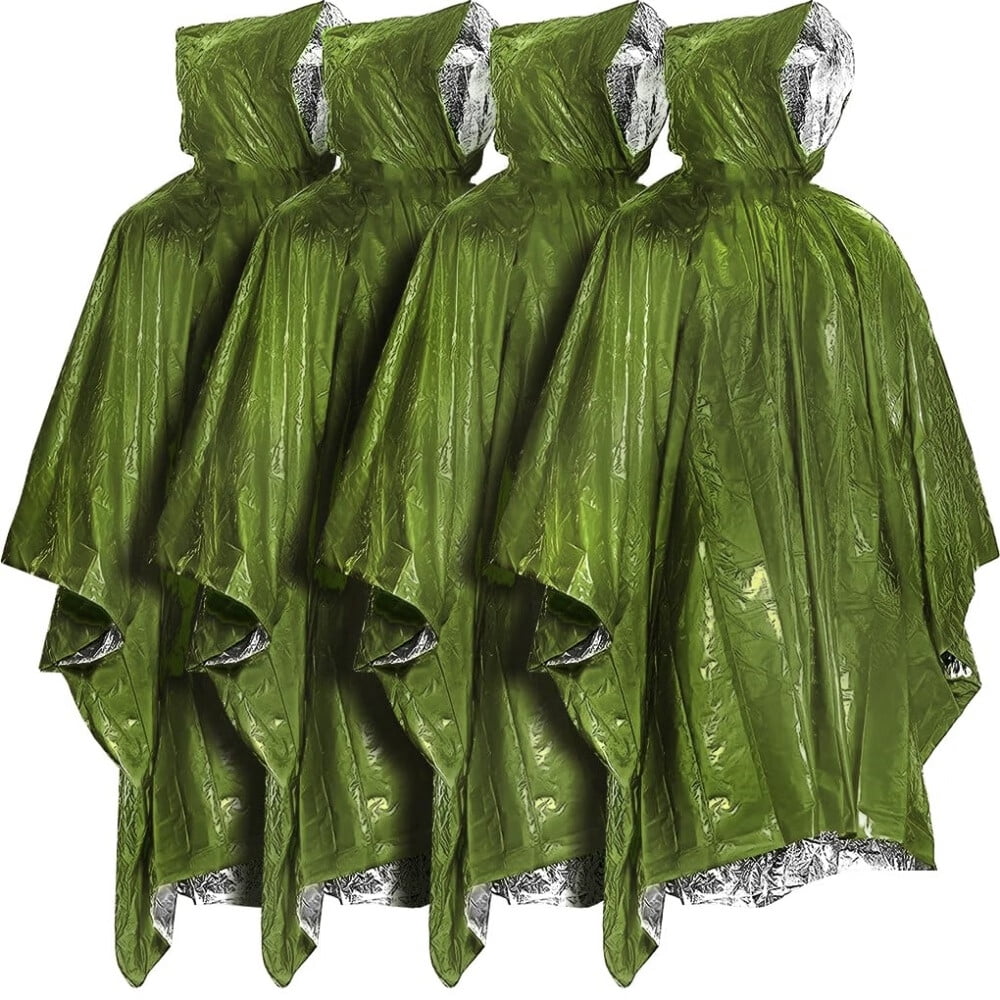 Survival Rain Poncho Emergency Mylar Space Blanket Camping Gear-Retain ...