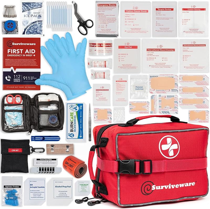 Surviveware 98 Pcs Comprehensive Premium Survival First Aid Kit - Medical Emergency Kit for ...