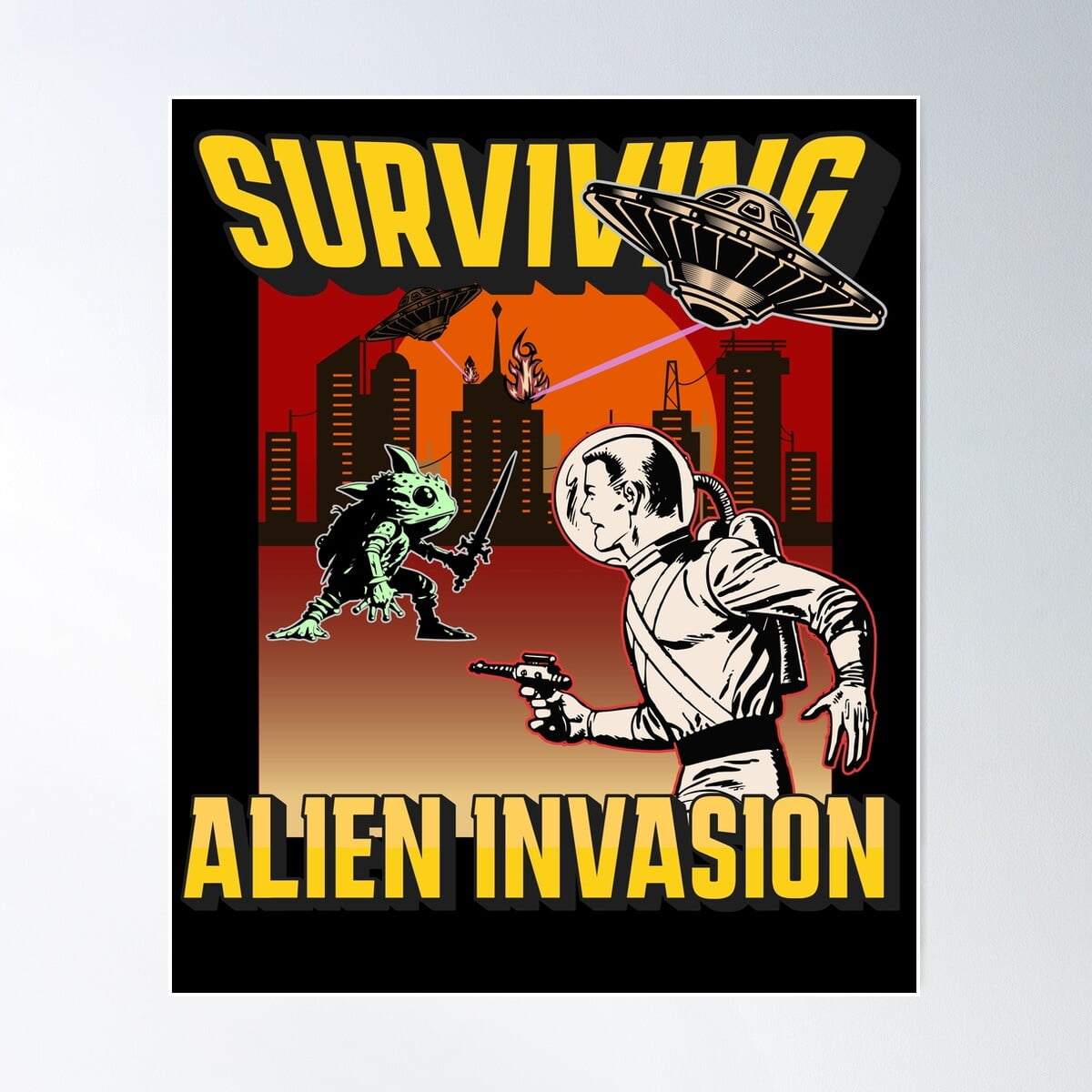 Surviving Alien Invasion Poster Wall Art, Modern Wall Decor For Living ...