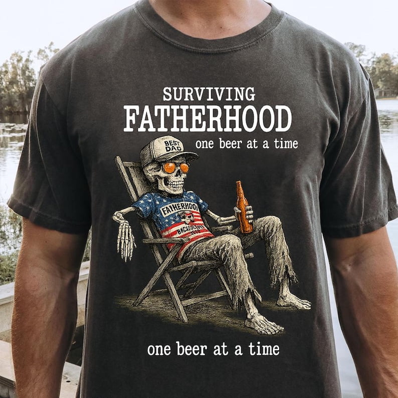 Surviving Fatherhood One Beer at a Time T-shirt, Skull Dad Shirt, Funny ...