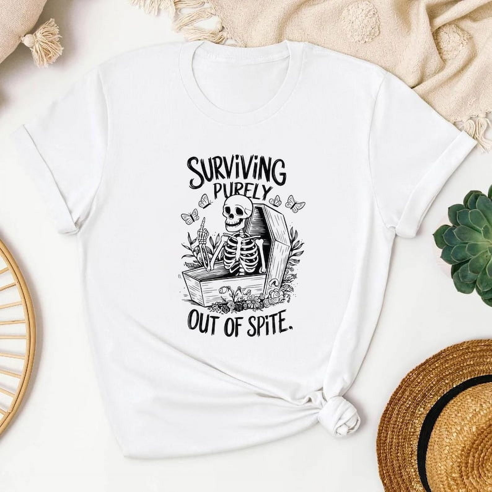 Surviving Purely Out of Spite Skeleton Graphic T-shirt, Funny Dark ...