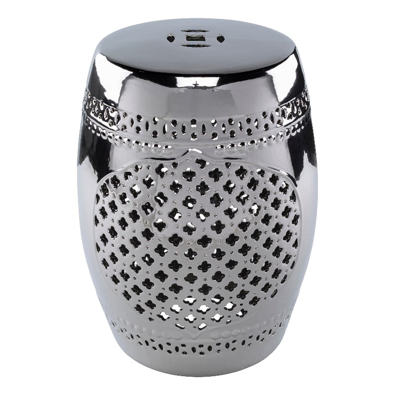 Surya Auburndale Modern Style Ceramic Outdoor Stool in Silver Finish ...