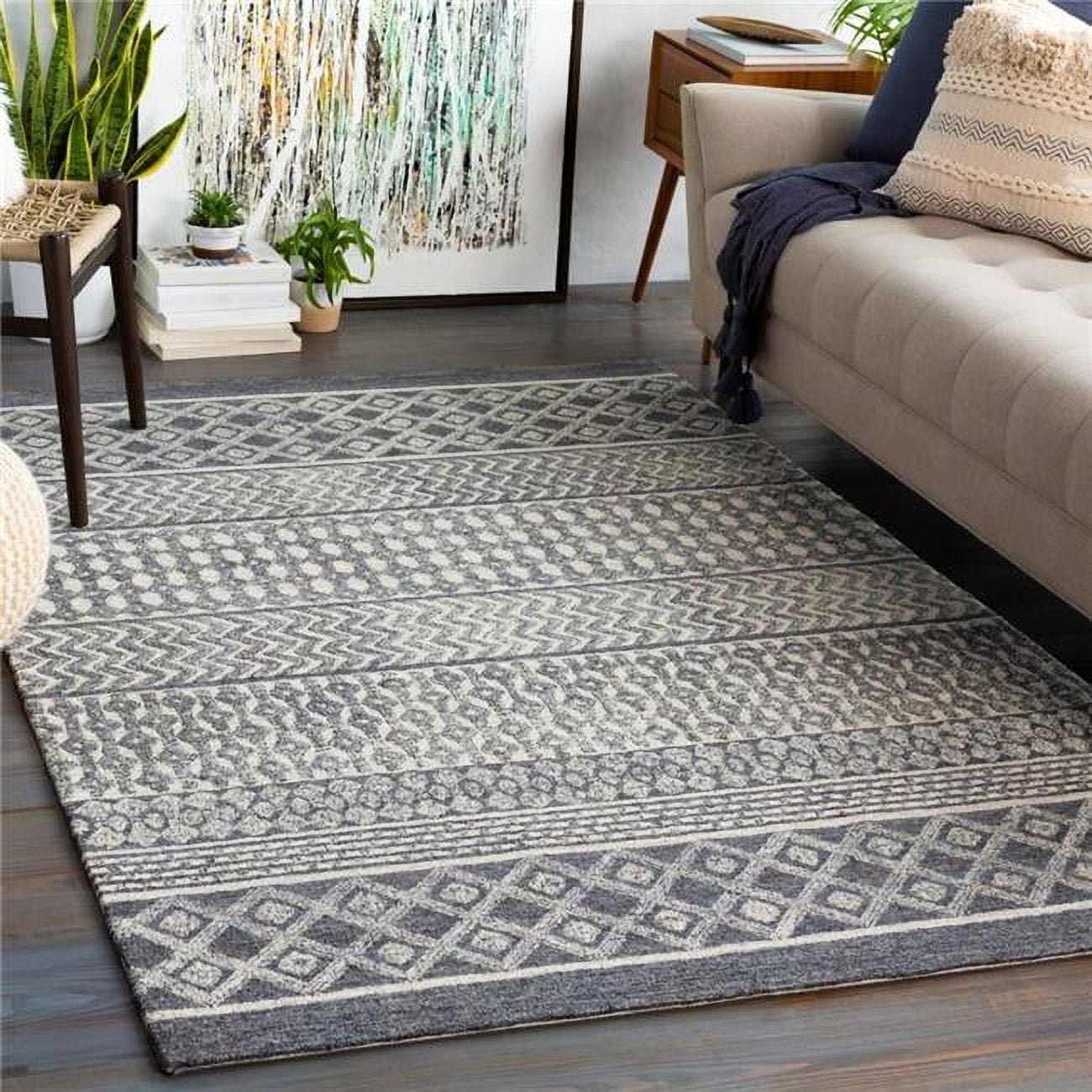 Surya Maroc MAR-2305 72x72" Round Modern Wool Rug in Charcoal/Ivory ...