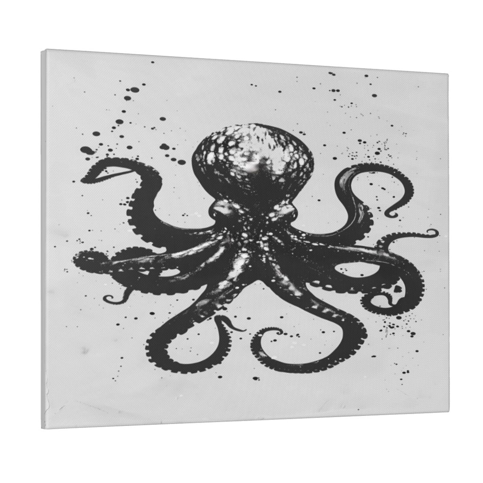 Susaid Abstract Ink Octopus Pattern Canvas Wall Decor Poster Framed ...