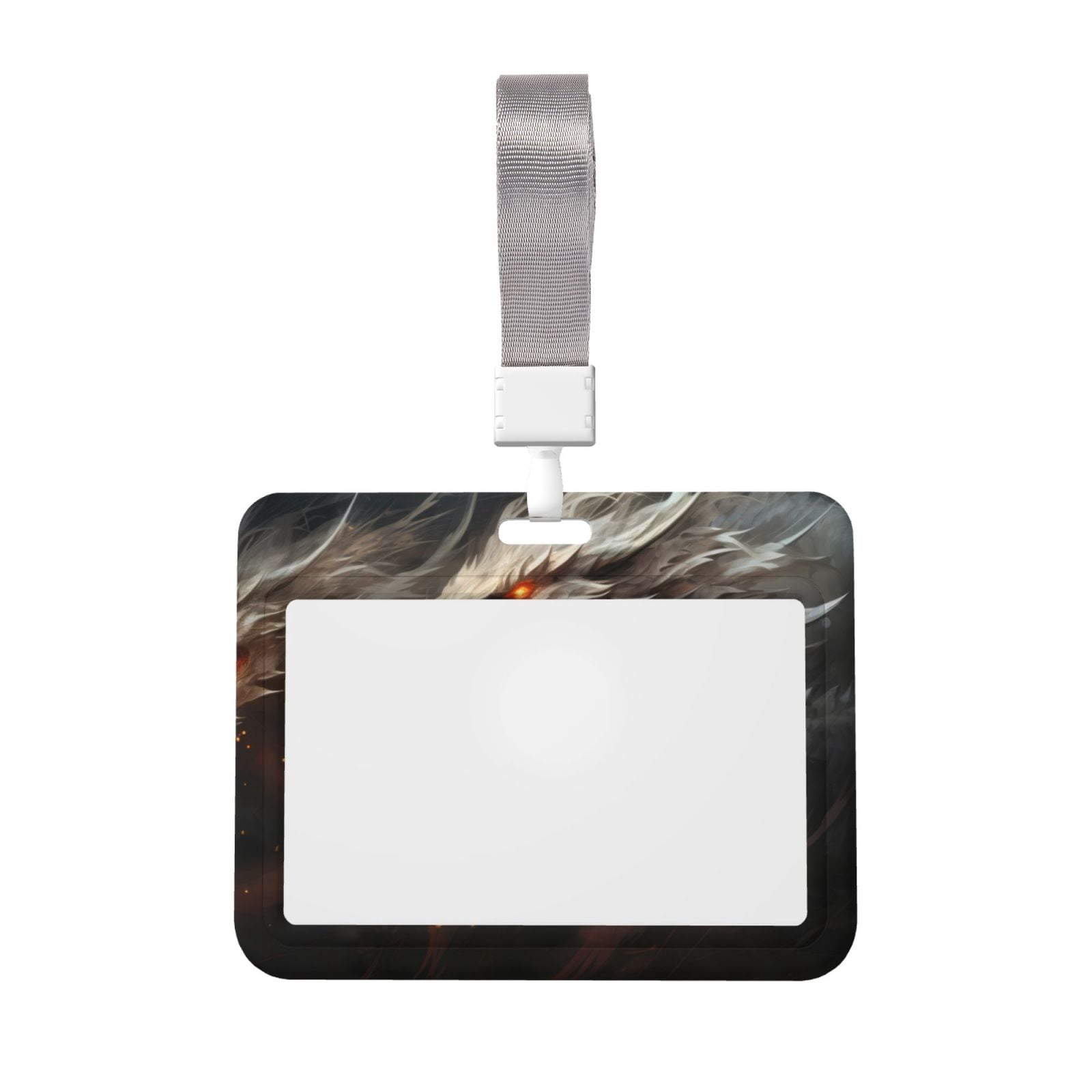 Susaid Abstract White Dragon Print ID Badge Holder with Double-Sided ...