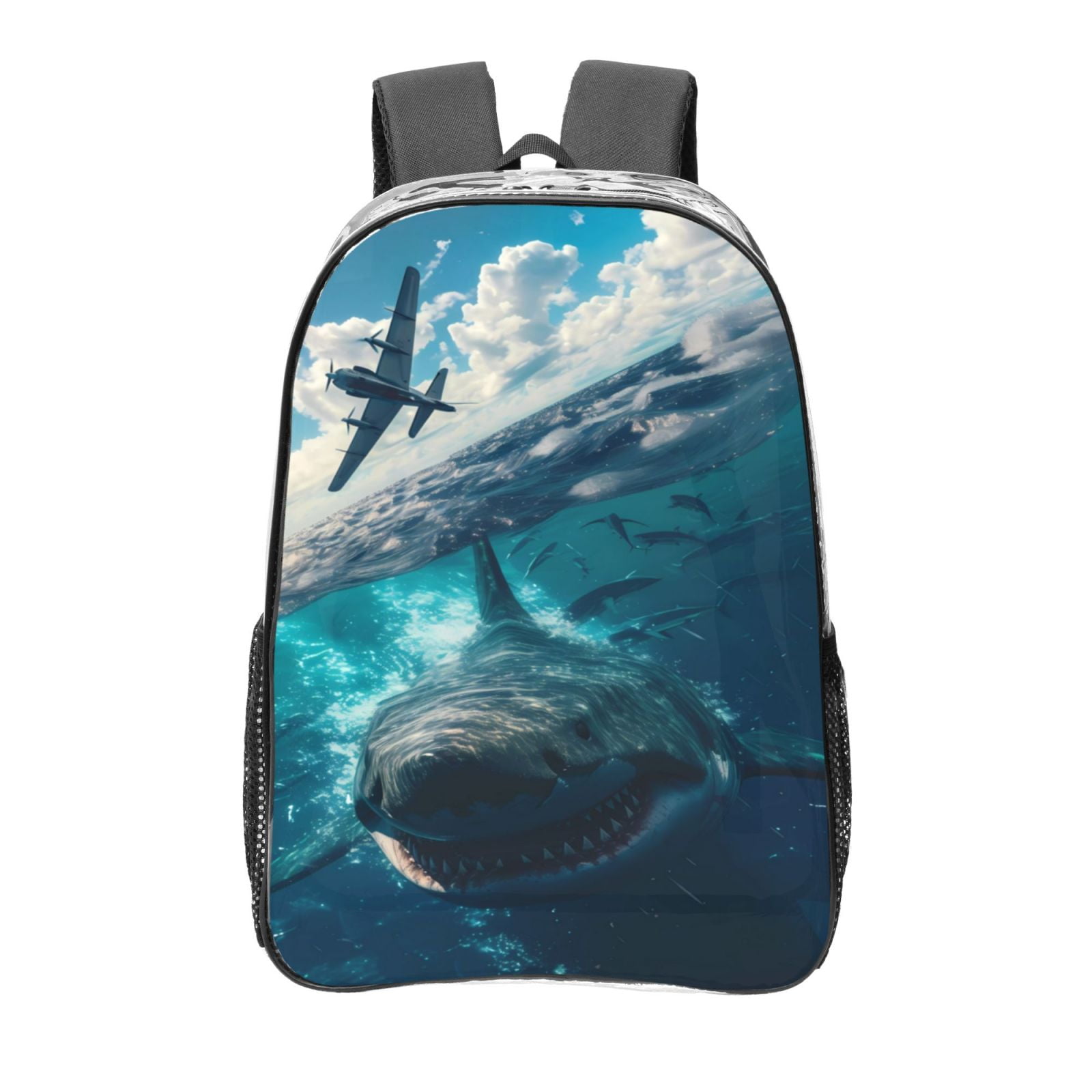 Susaid Airplane Shark Print Clear Backpack See Through Transparent ...