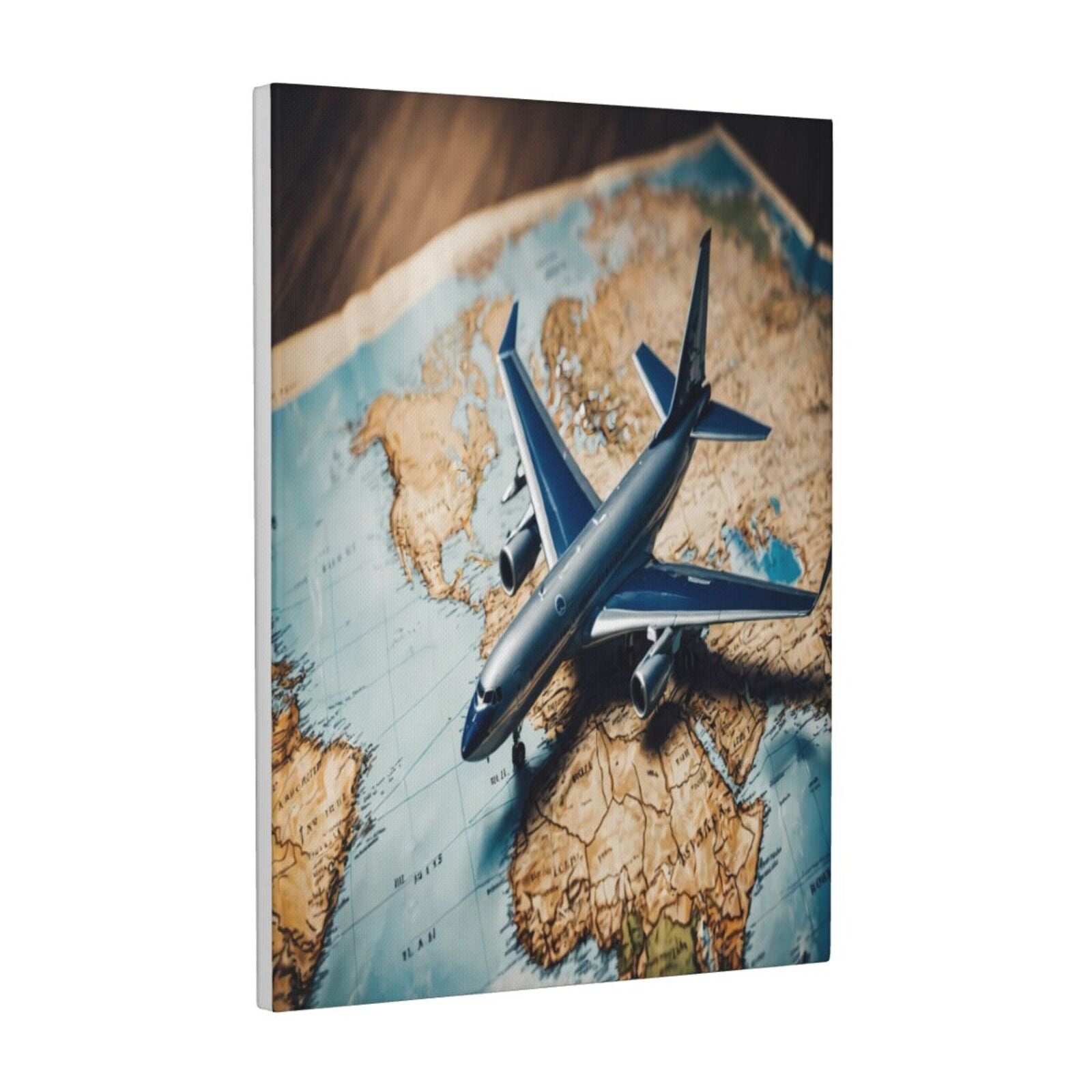 Susaid Airplane World Map Adventure Pattern Vertical Canvas Wall Decor ...