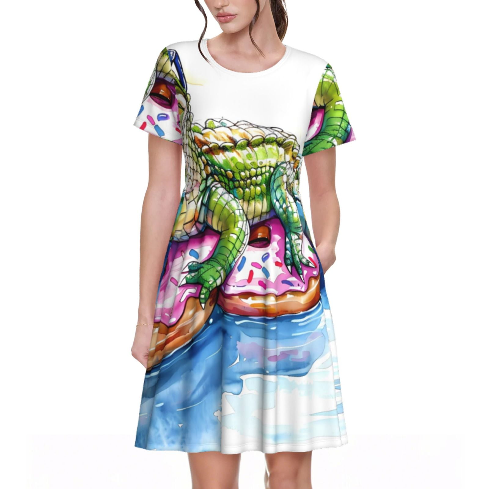 Susaid Alligator Donut Pool Float Pattern Women's Casual Floral Print ...