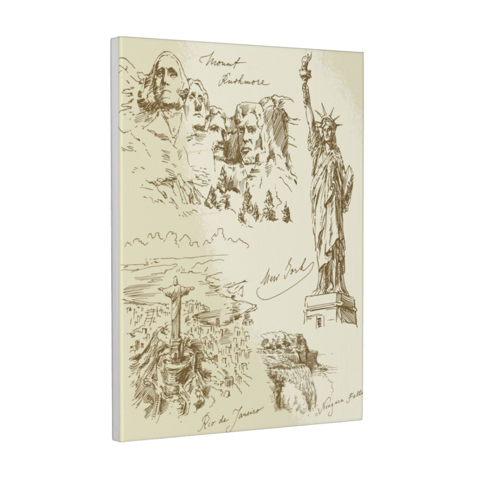 Susaid American Monuments Pattern Vertical Canvas Wall Decor 12x16in ...