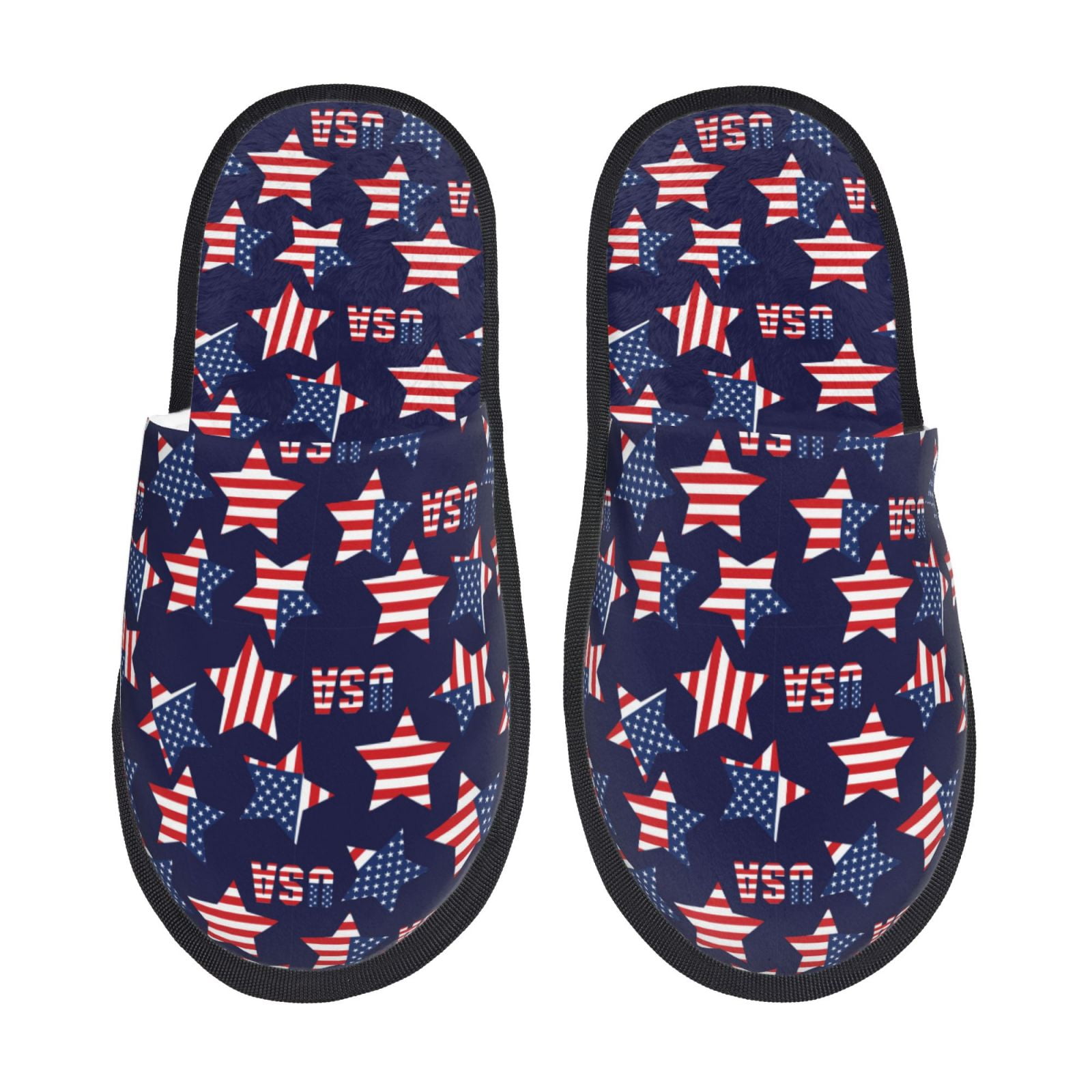 Susaid American Stars Print Fuzzy Slippers for Women and Men, Warm Anti ...