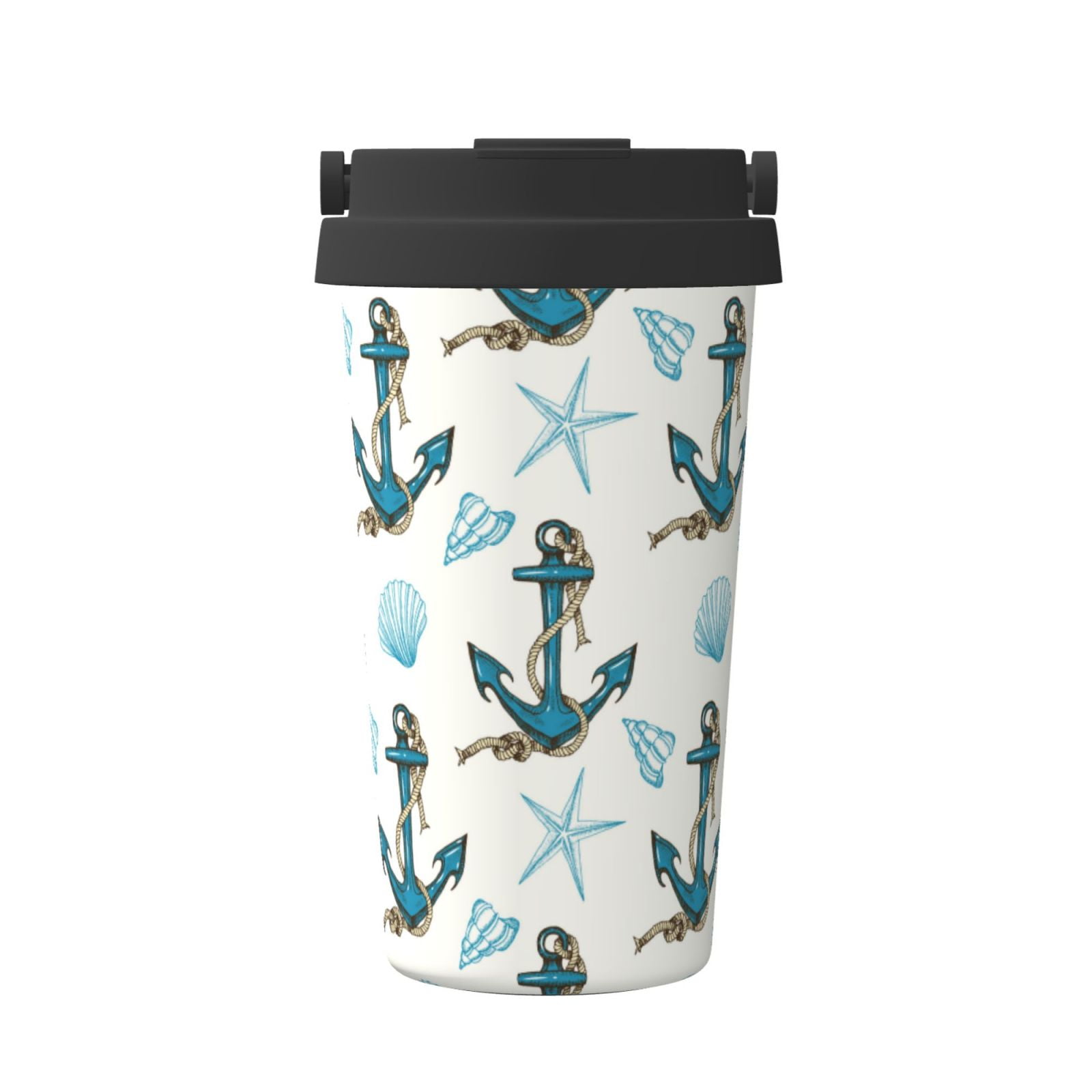 Susaid Anchors And Shells Print Coffee Travel Mug, Insulated Coffee Mug ...