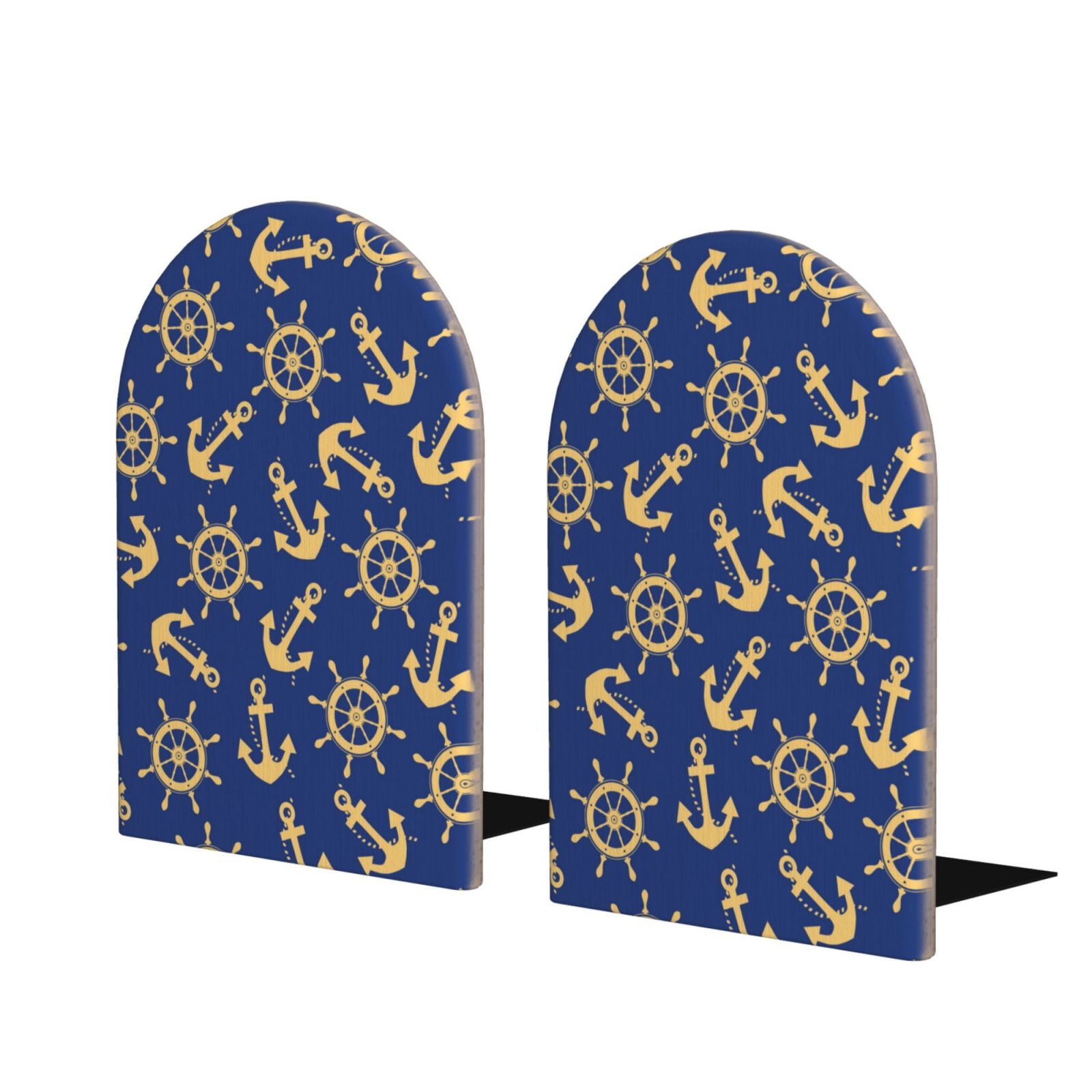 Susaid Anchors and Nautical Print Wooden Bookends Decorative Book Ends ...