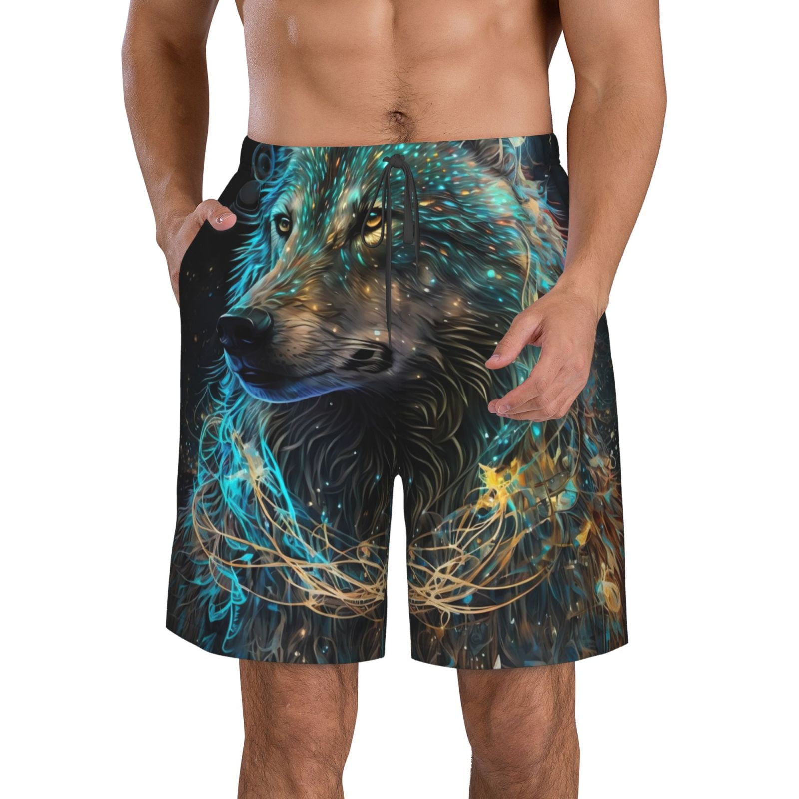 Susaid Artistic Light Dot Wolf、 Print Men's Swim Trunks Hawaiian ...