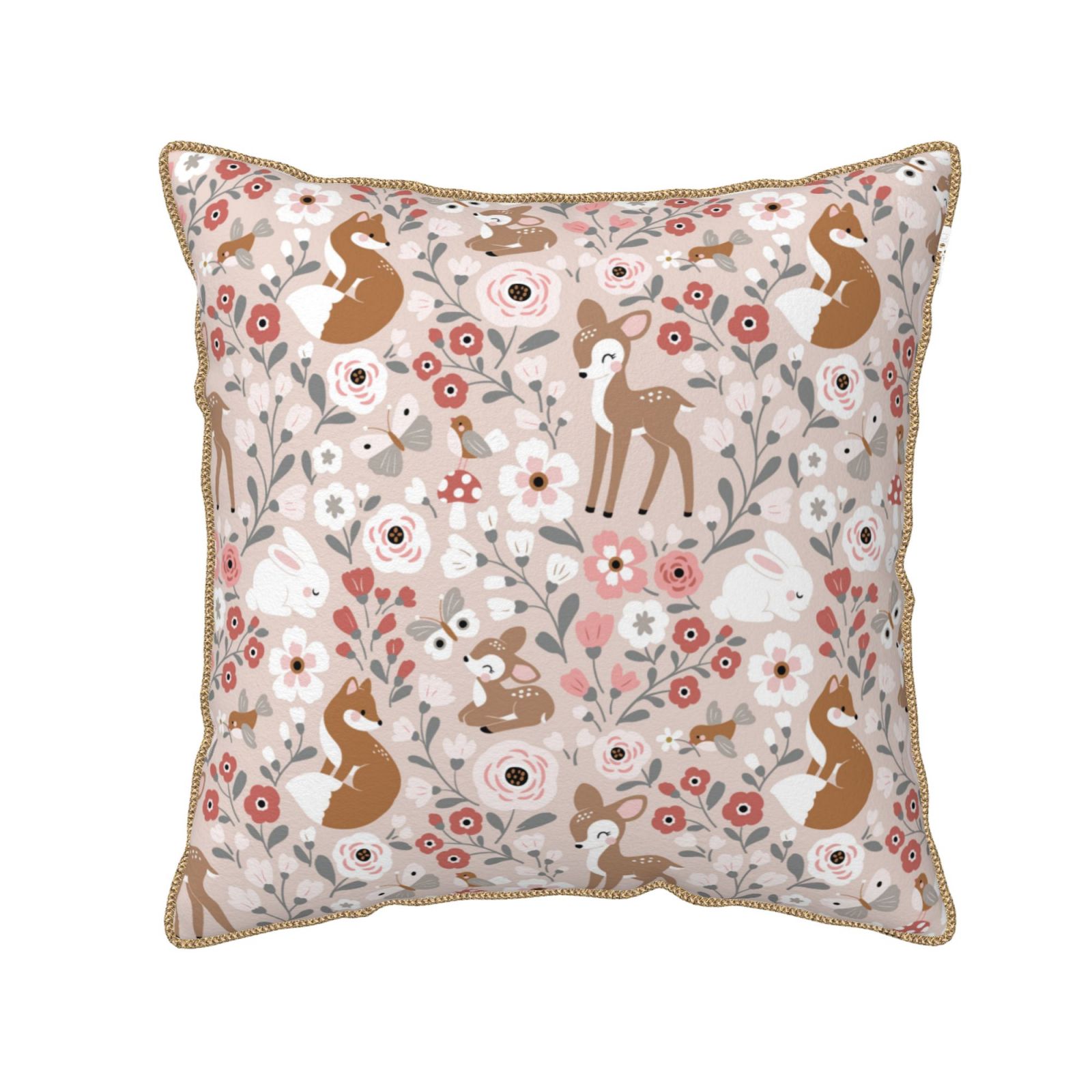 Susaid Autumn Floral Deer Print Velvet Throw Pillow Covers Home Art ...