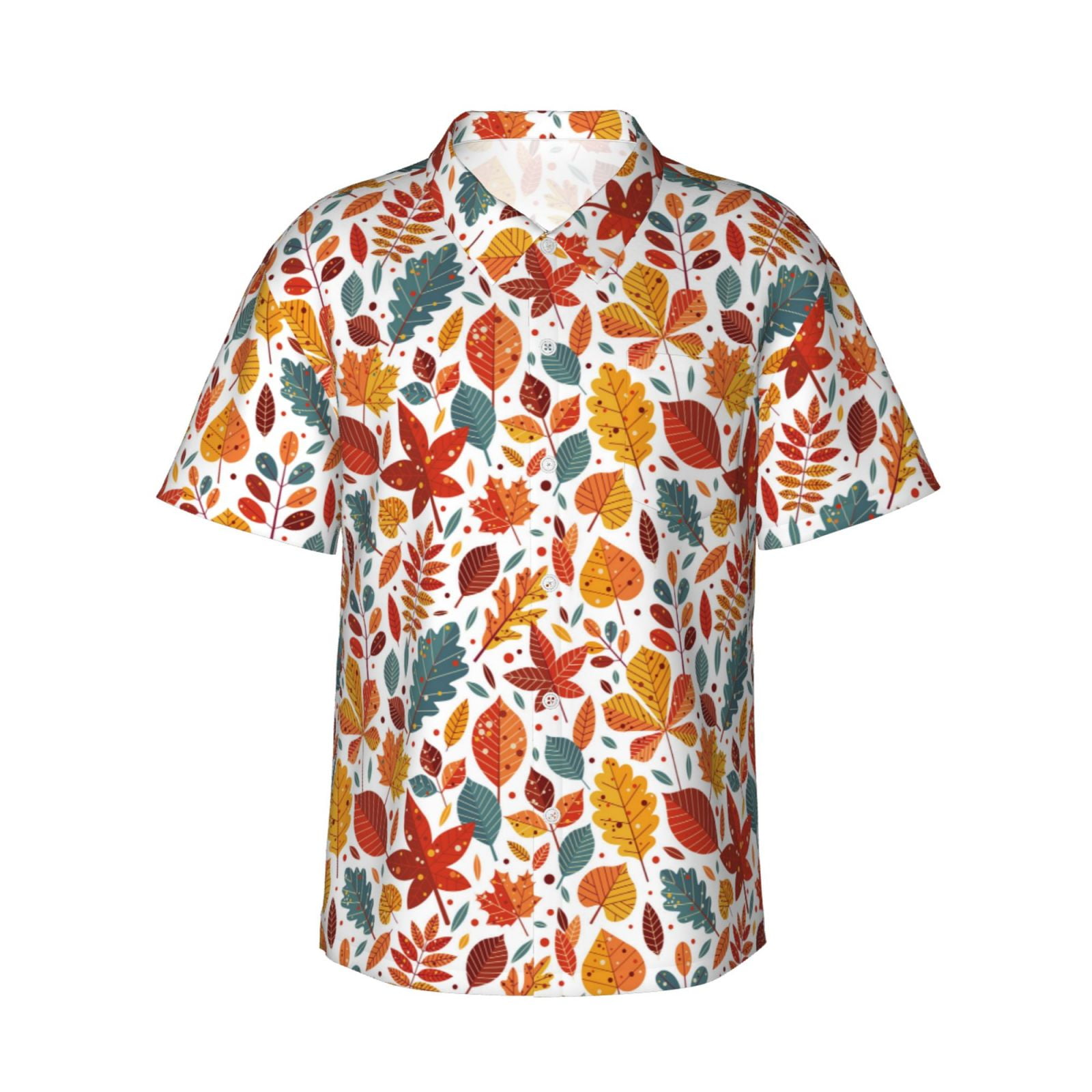 Susaid Autumn Leaves Print Short Sleeve Shirts Button Down Casual ...