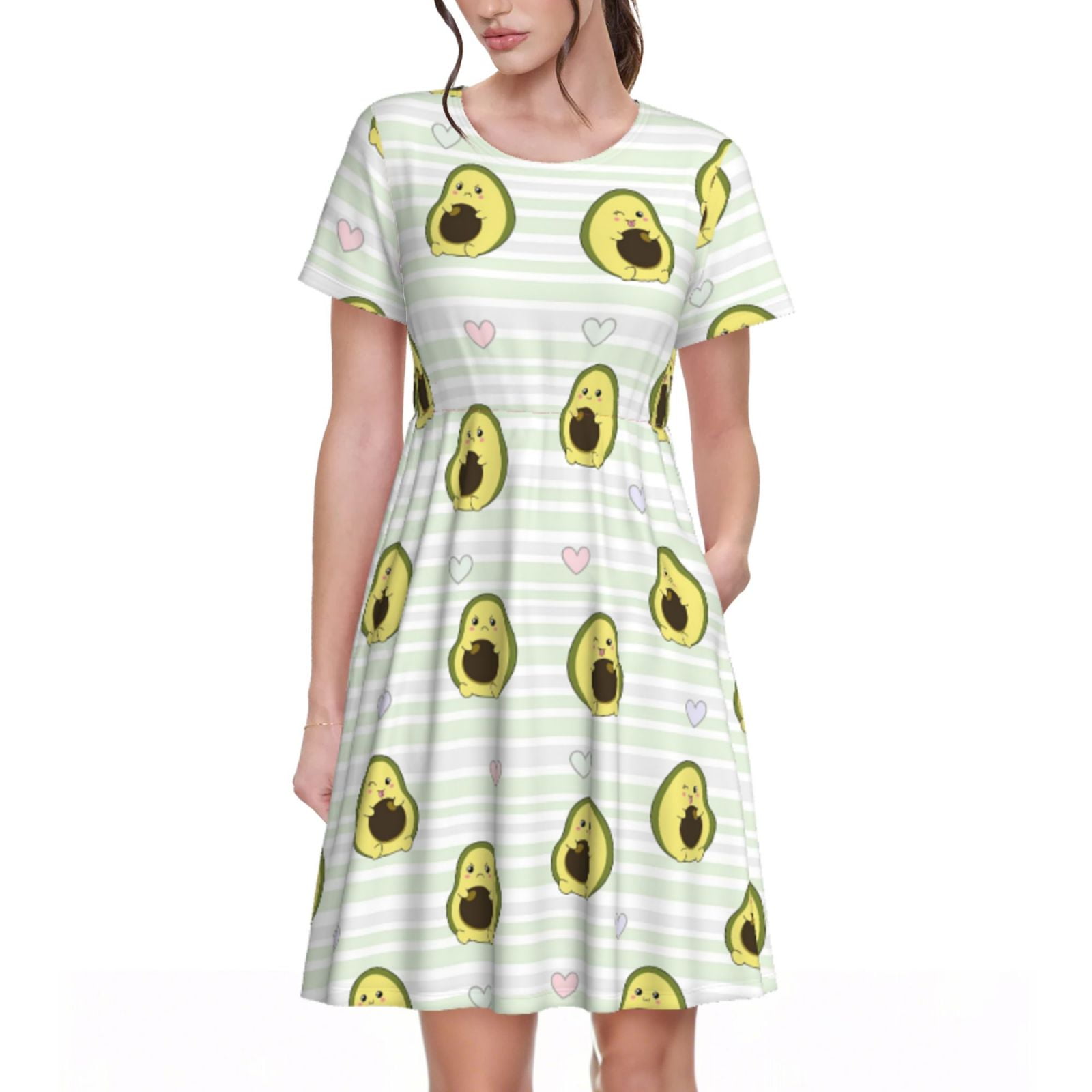 Susaid Avocado of a Hear Pattern Women's Casual Floral Print Crewneck ...