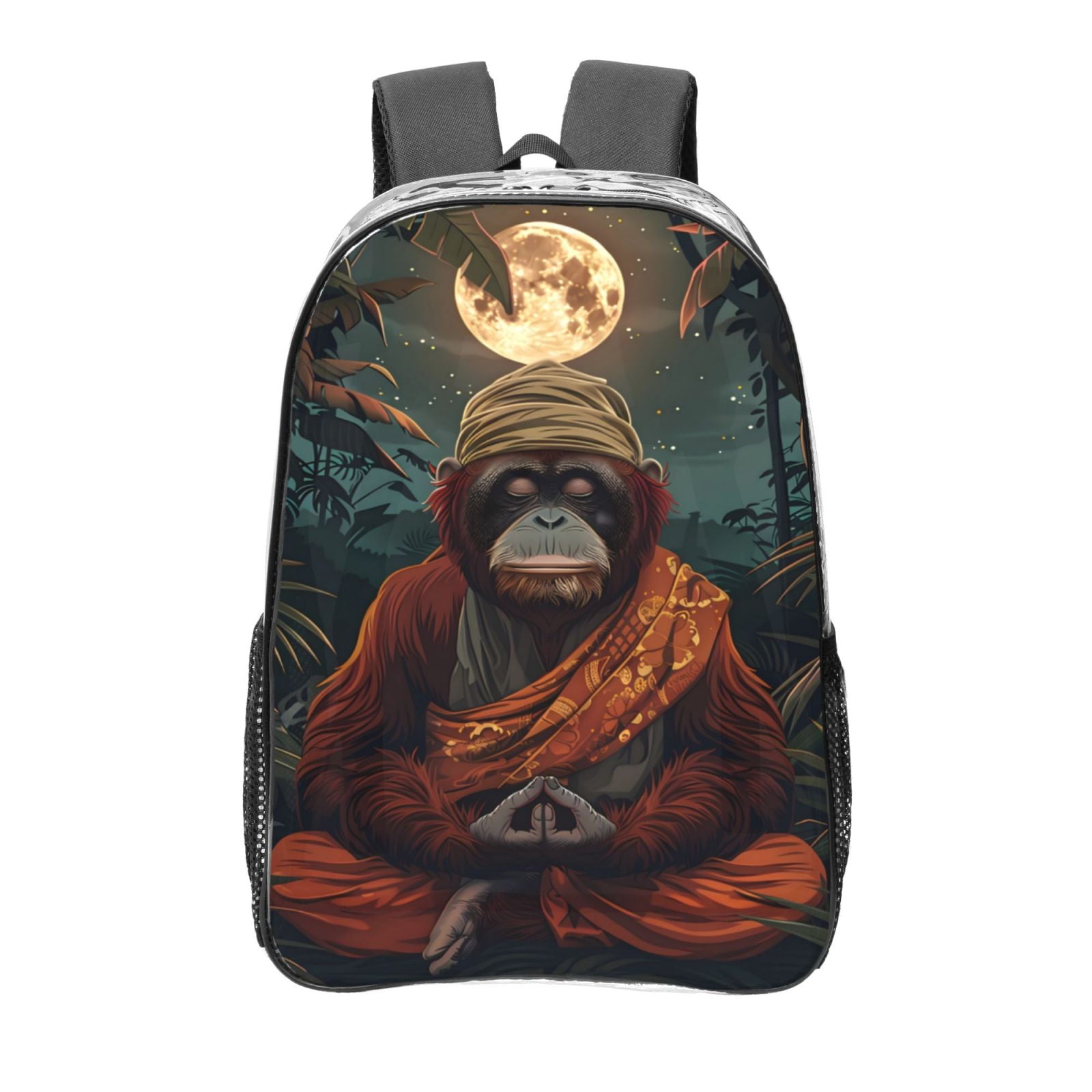 Susaid Banana Leaf Meditating Gorilla Print Clear Backpack See Through ...