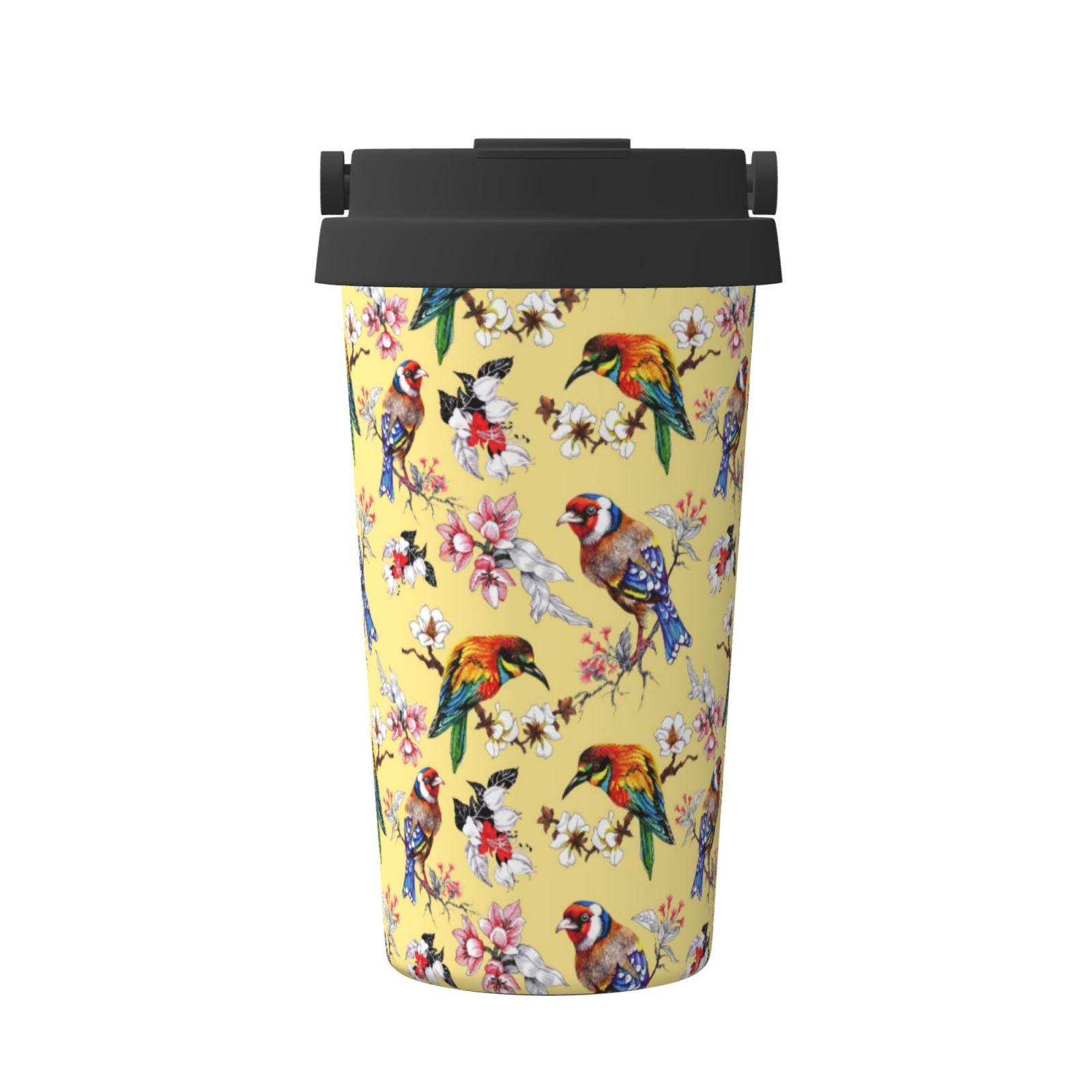 Susaid Beautiful Bright Birds And Flowers Print Coffee Travel Mug ...