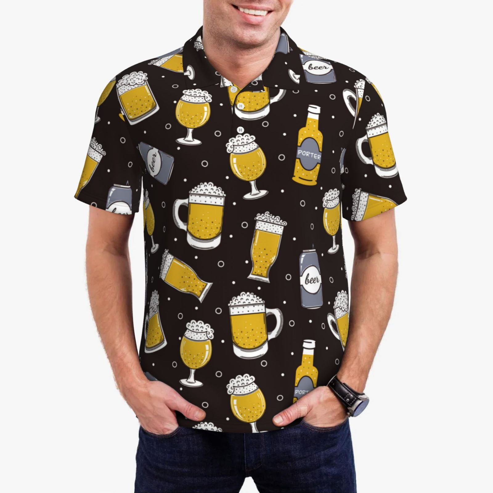 Susaid Beer In A Bottle Print Men's Short Sleeve Polo Shirt, Golf ...
