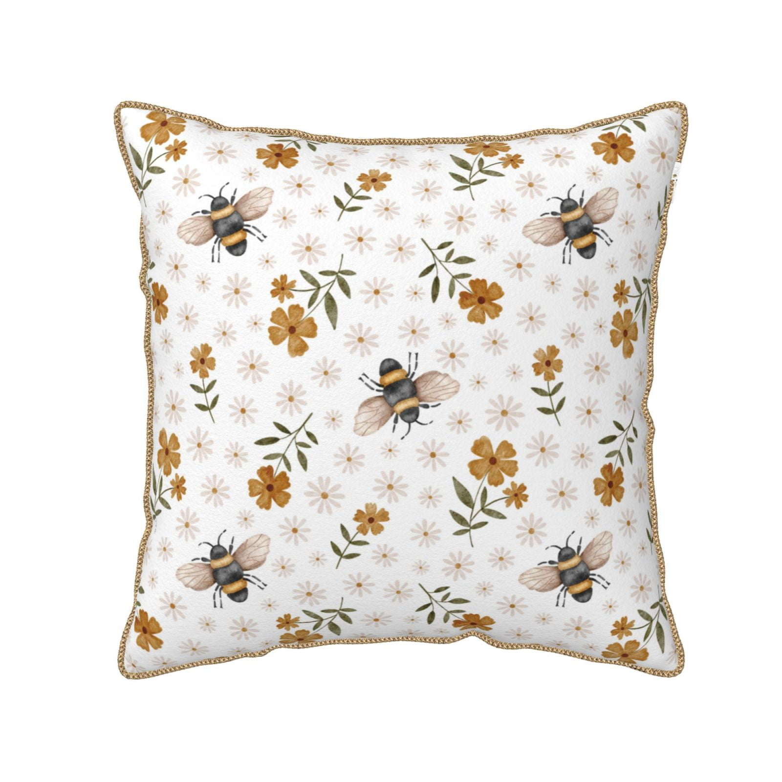 Susaid Bees And Flowers Print Velvet Throw Pillow Covers Home Art Deco ...