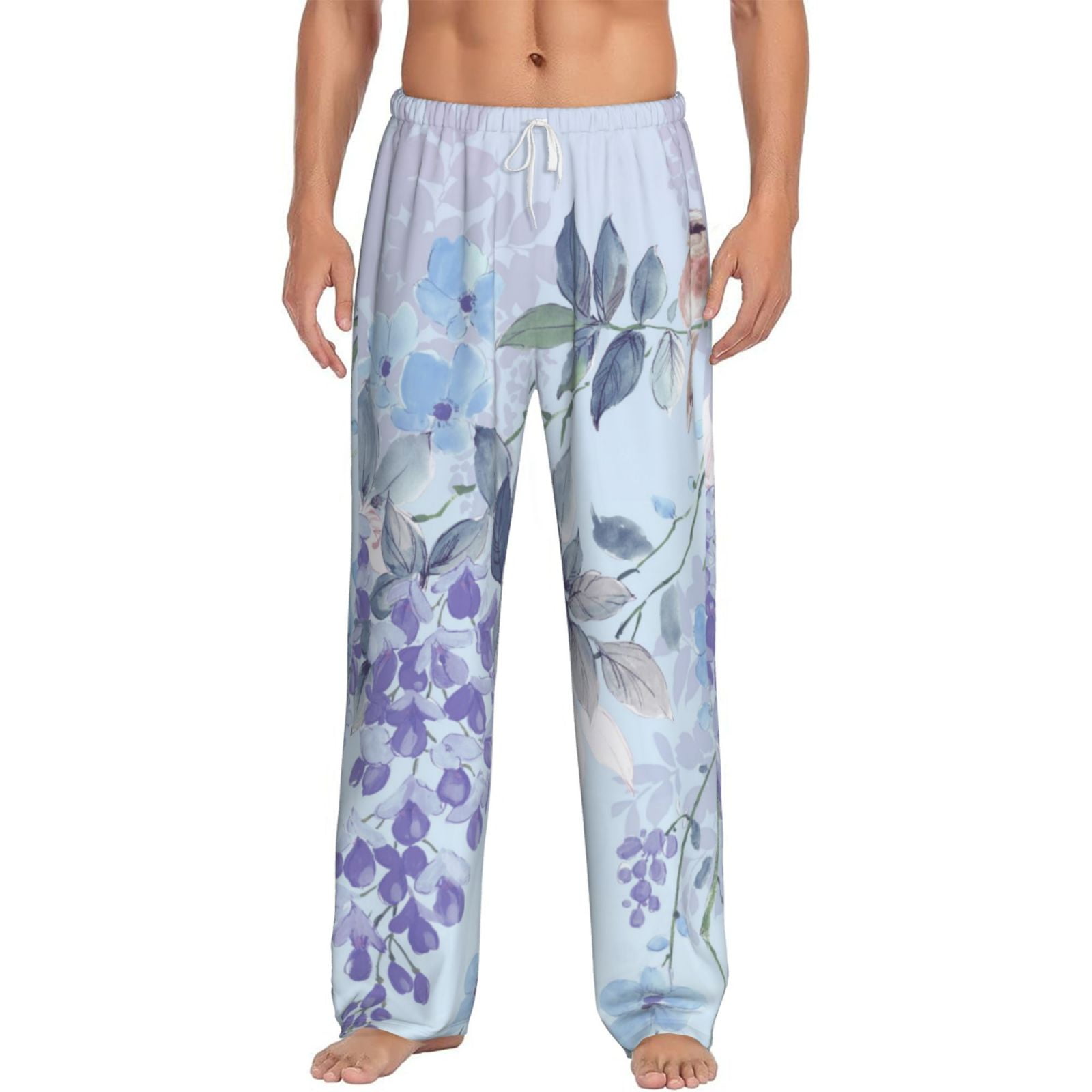 Susaid Bird Butterfly Stripe Print Mens Pajama Pants Set Sleep & Lounge ...