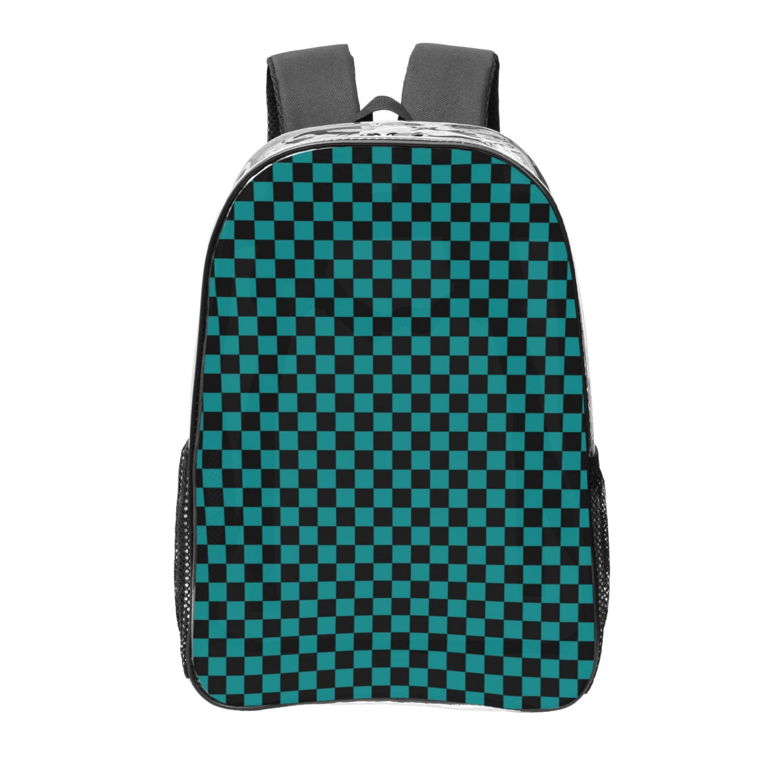 Susaid Black And Teal Checkerboard Print Clear Backpack See Through ...