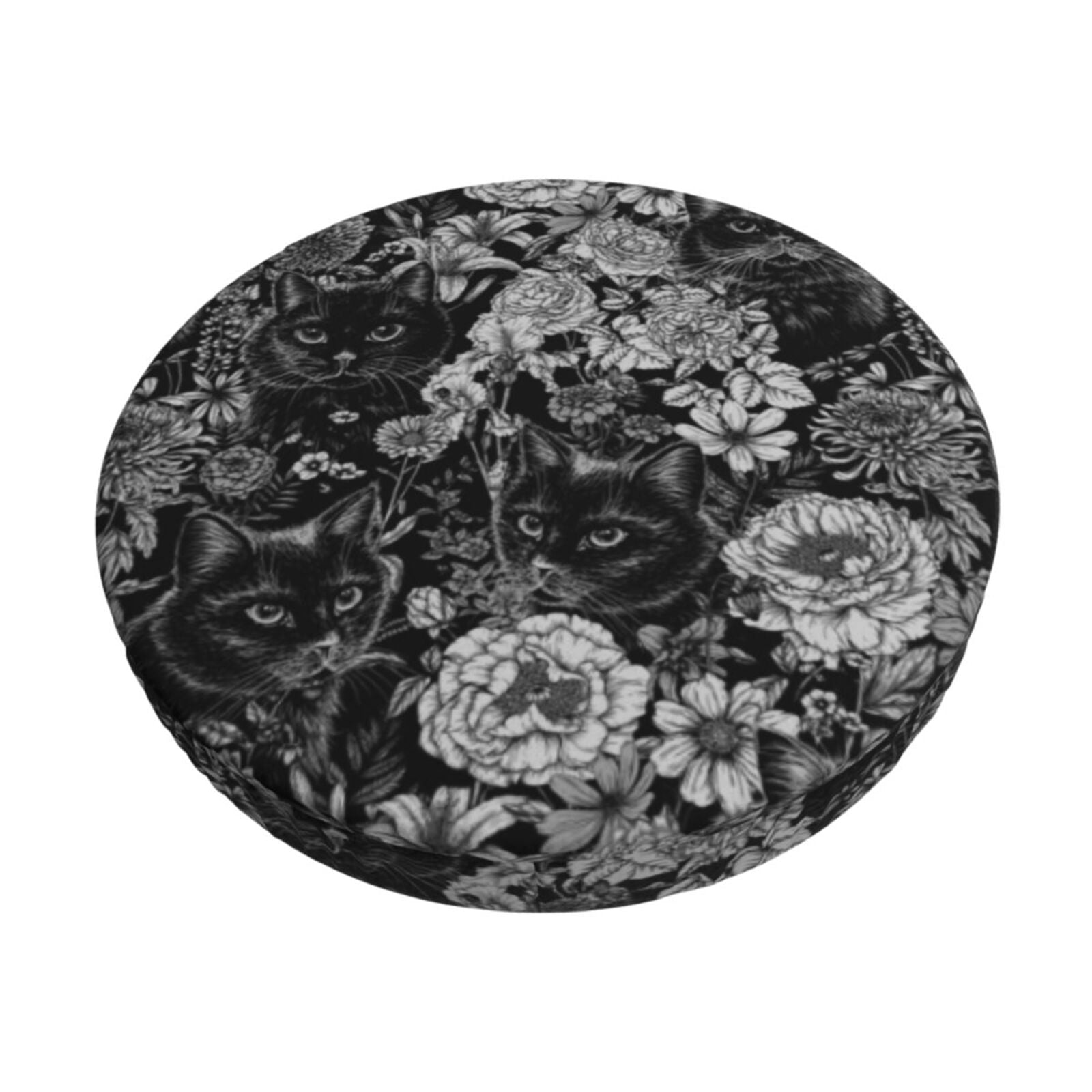 Susaid Black Cats In A Garden Print Elastic Bar Stool Cover ...
