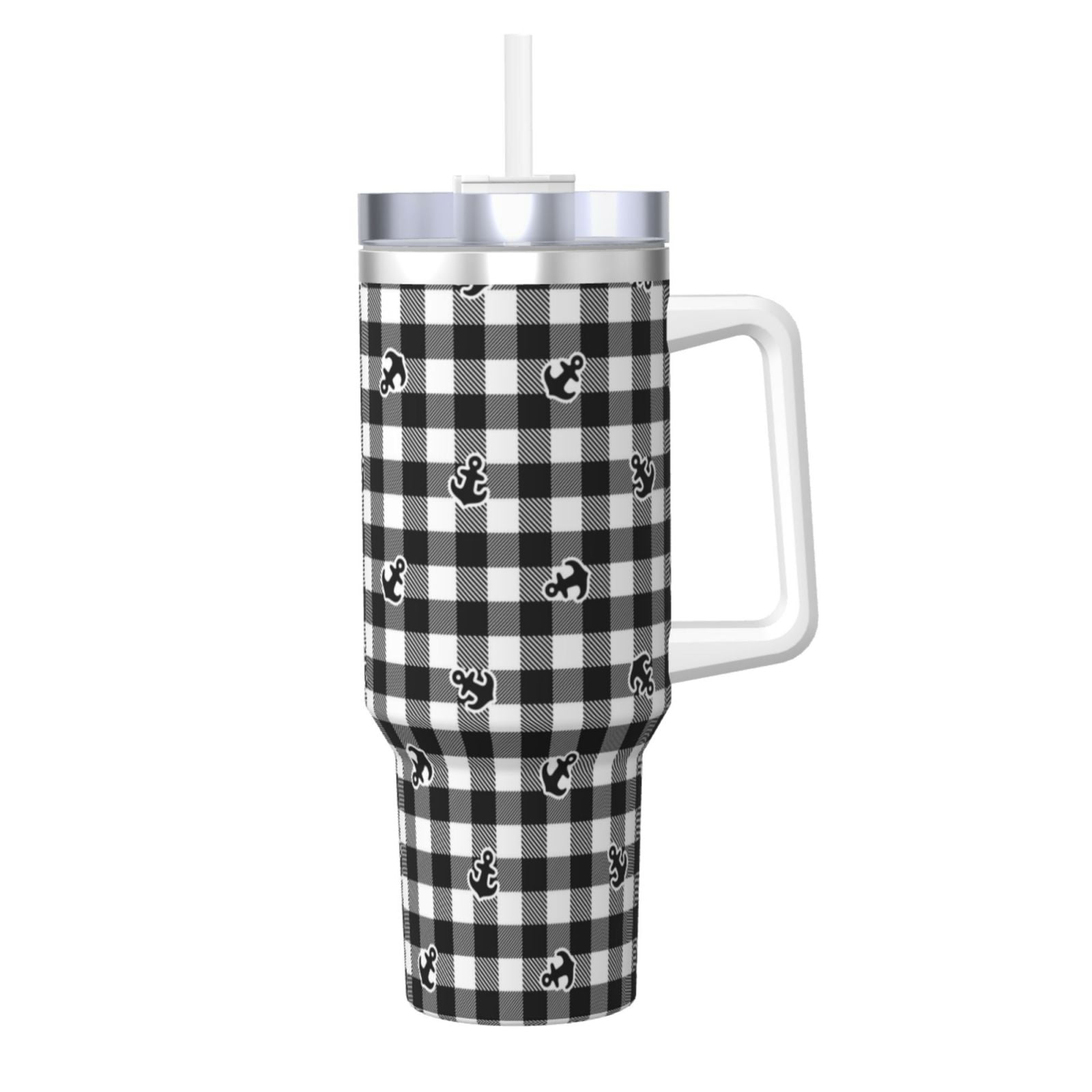 Susaid Black Tartan Plaid Print Indoor Outdoor Straw Lid 40oz Ice Bully ...